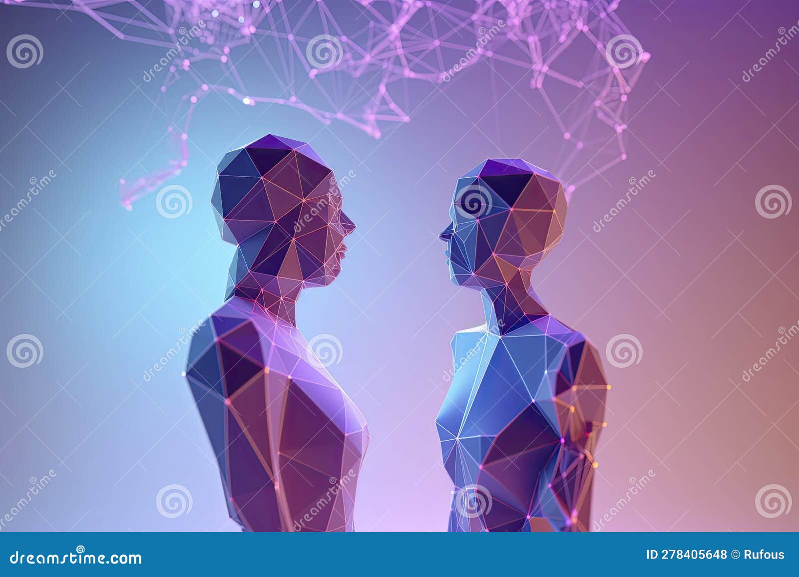 3d Low-poly Avatars Connected Together on an Abstract World. Metaverse ...