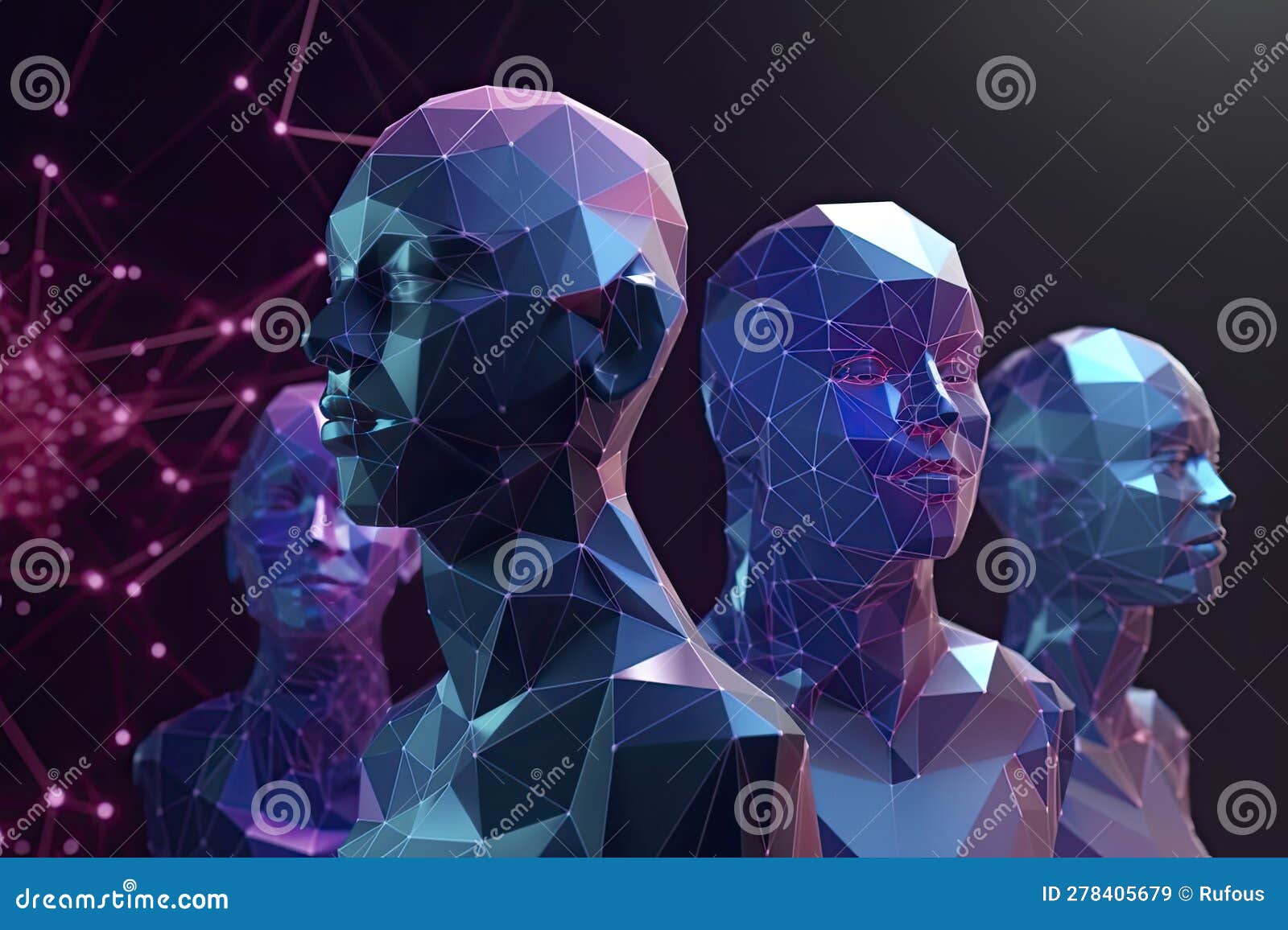 3d Low-poly Avatars Connected Together on an Abstract World. Metaverse ...