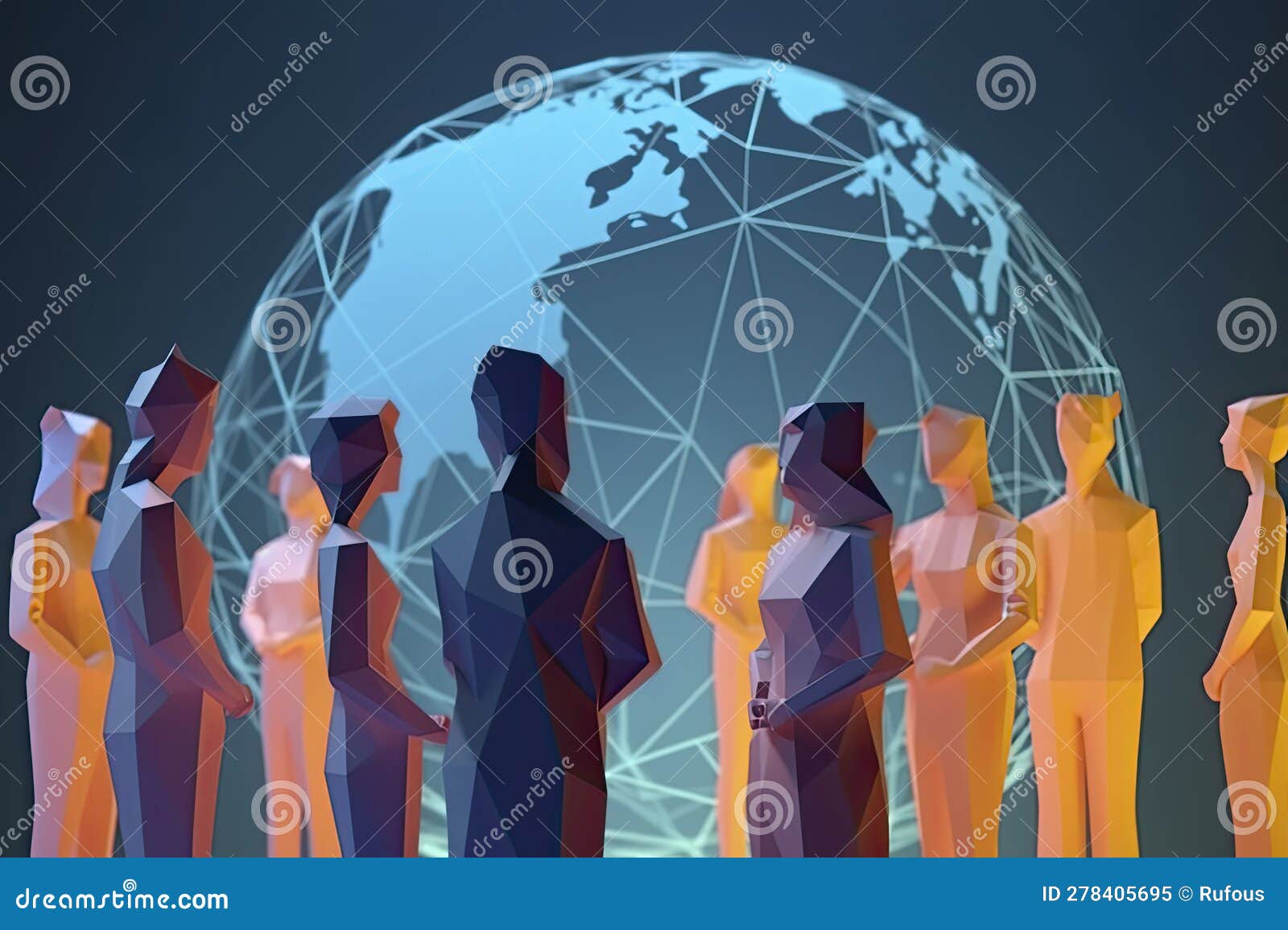 3d Low-poly Avatars Connected Together on an Abstract World. Metaverse ...