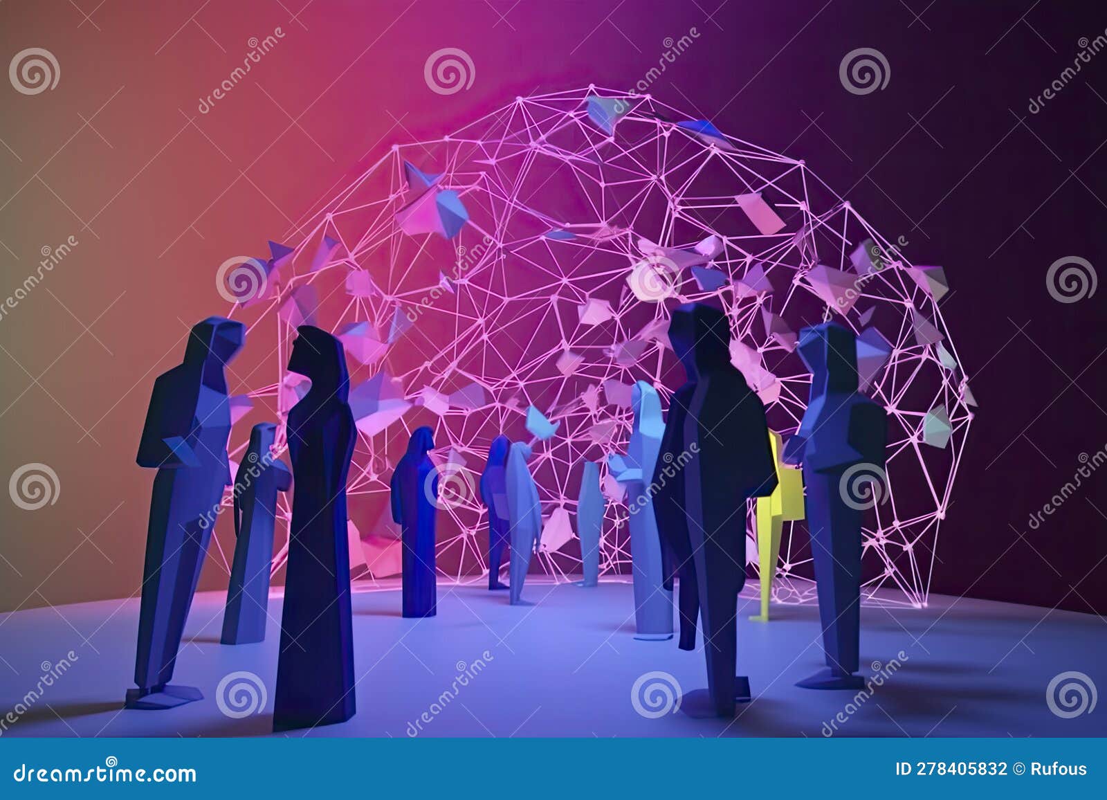 3d Low-poly Avatars Connected Together on an Abstract World. Metaverse ...