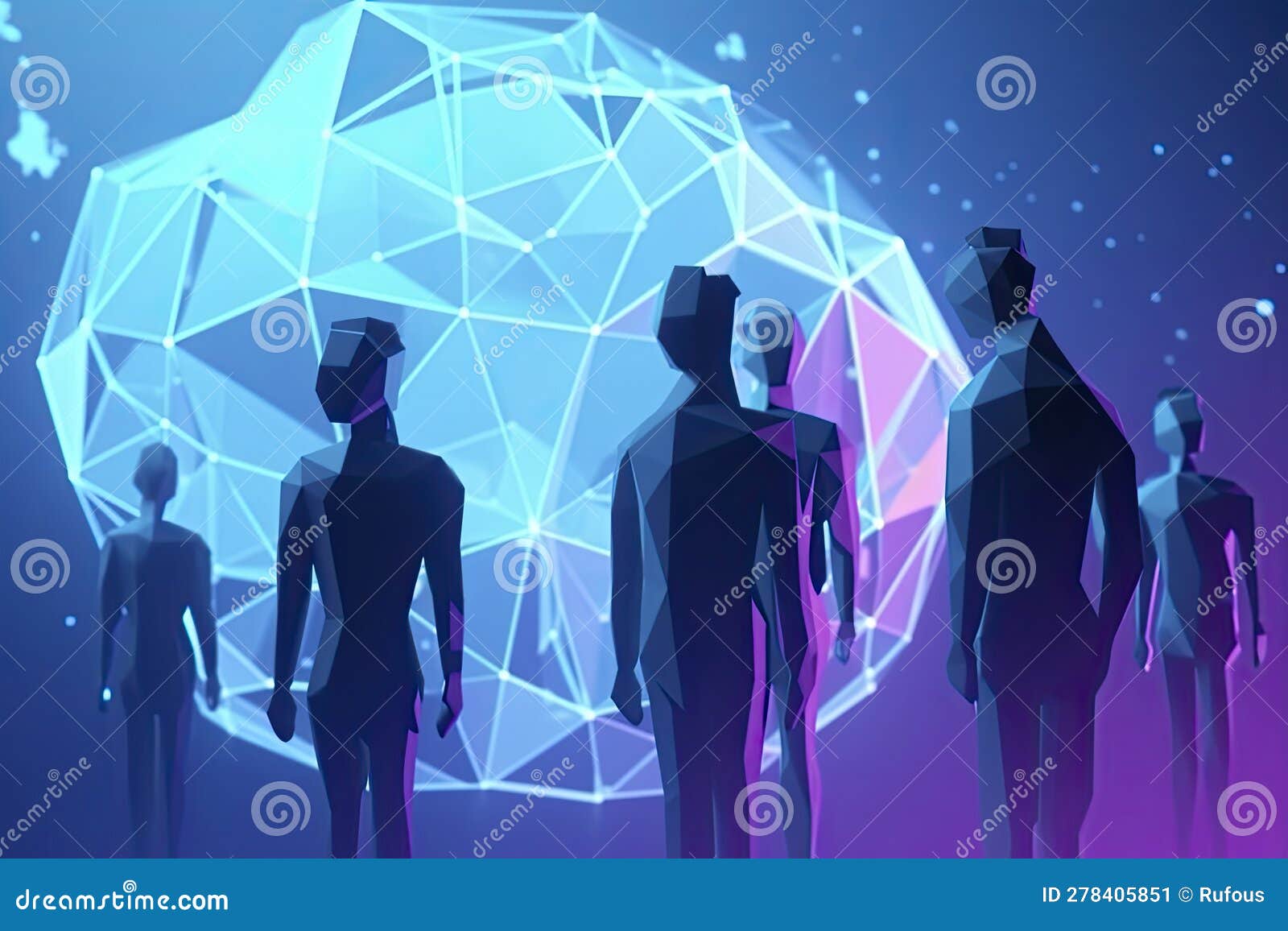 3d Low-poly Avatars Connected Together on an Abstract World. Metaverse ...