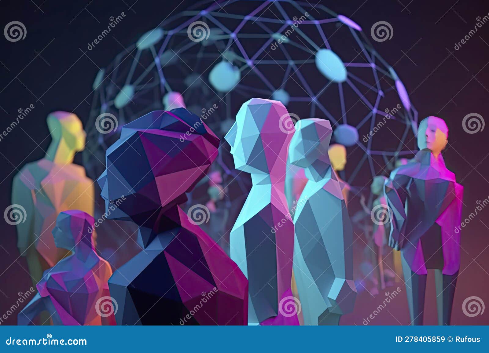 3d Low-poly Avatars Connected Together on an Abstract World. Metaverse ...