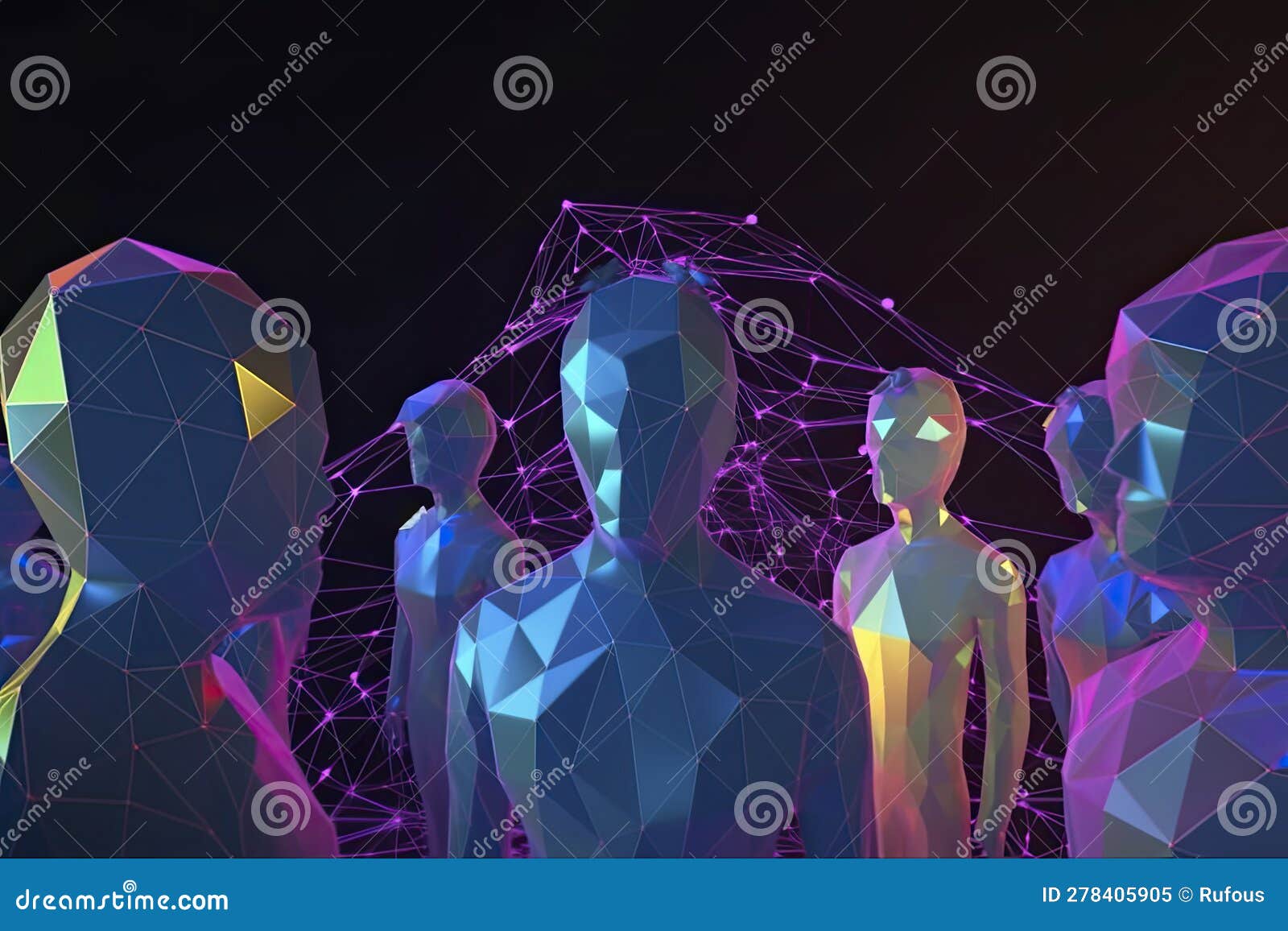 3d Low-poly Avatars Connected Together on an Abstract World. Metaverse ...