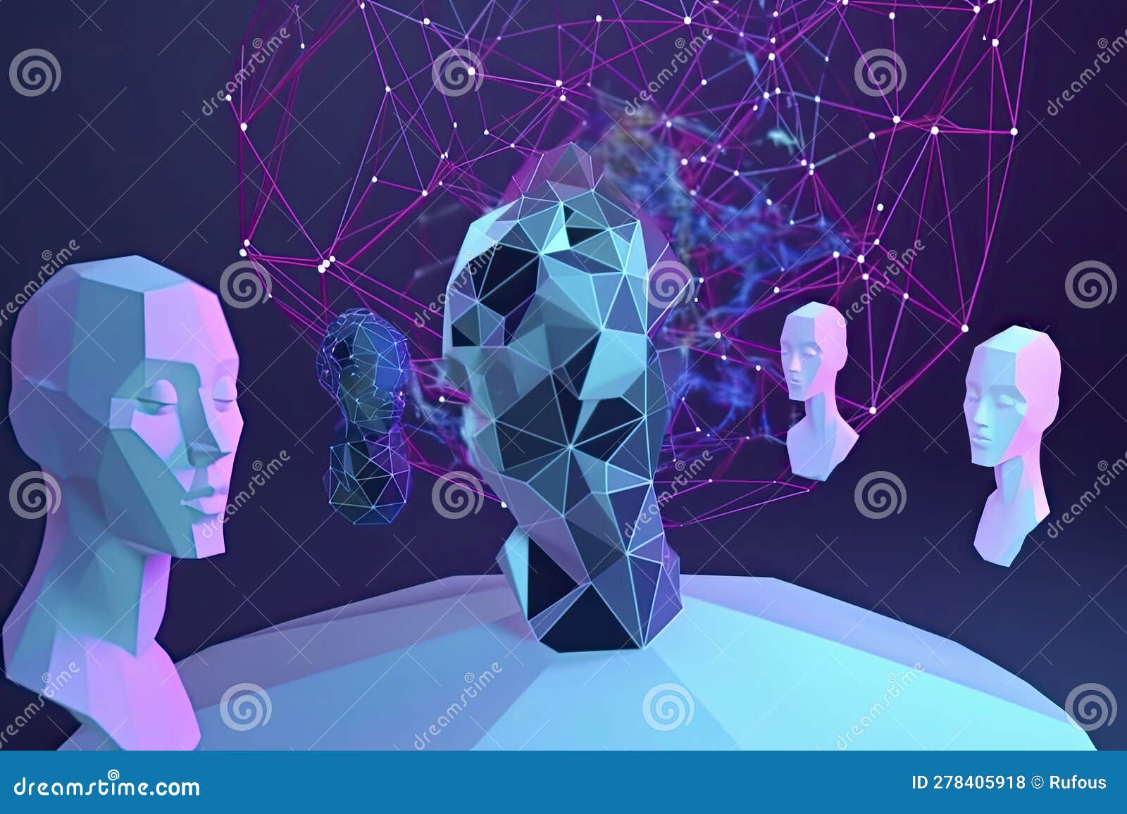 3d Low-poly Avatars Connected Together on an Abstract World. Metaverse ...