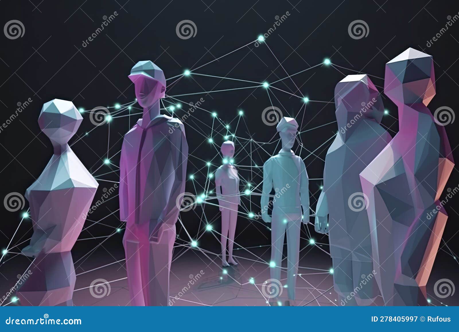 3d Low-poly Avatars Connected Together on an Abstract World. Metaverse ...