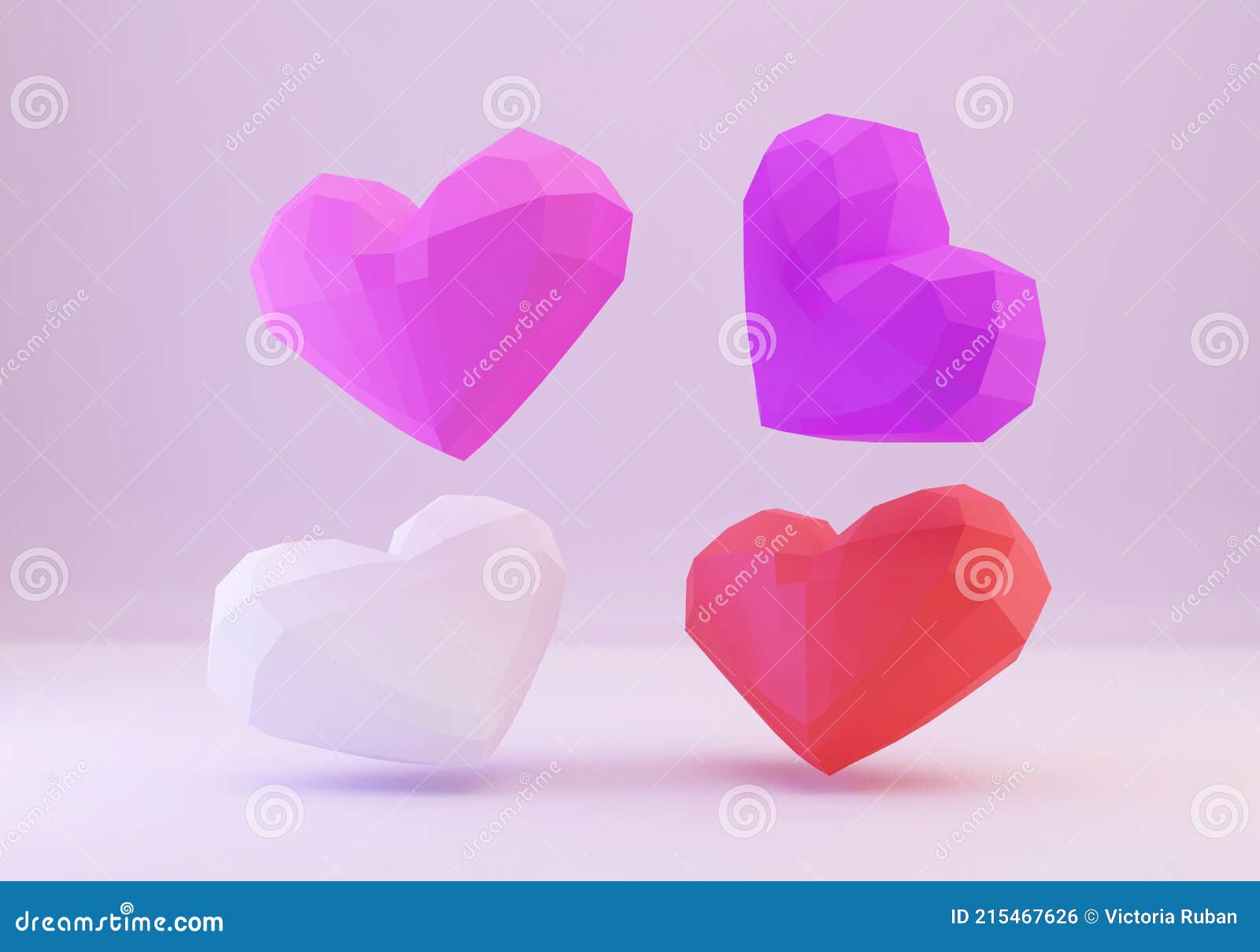 3d Low Poly Hearts, Paper Love, Papercrafts Stock Illustration ...