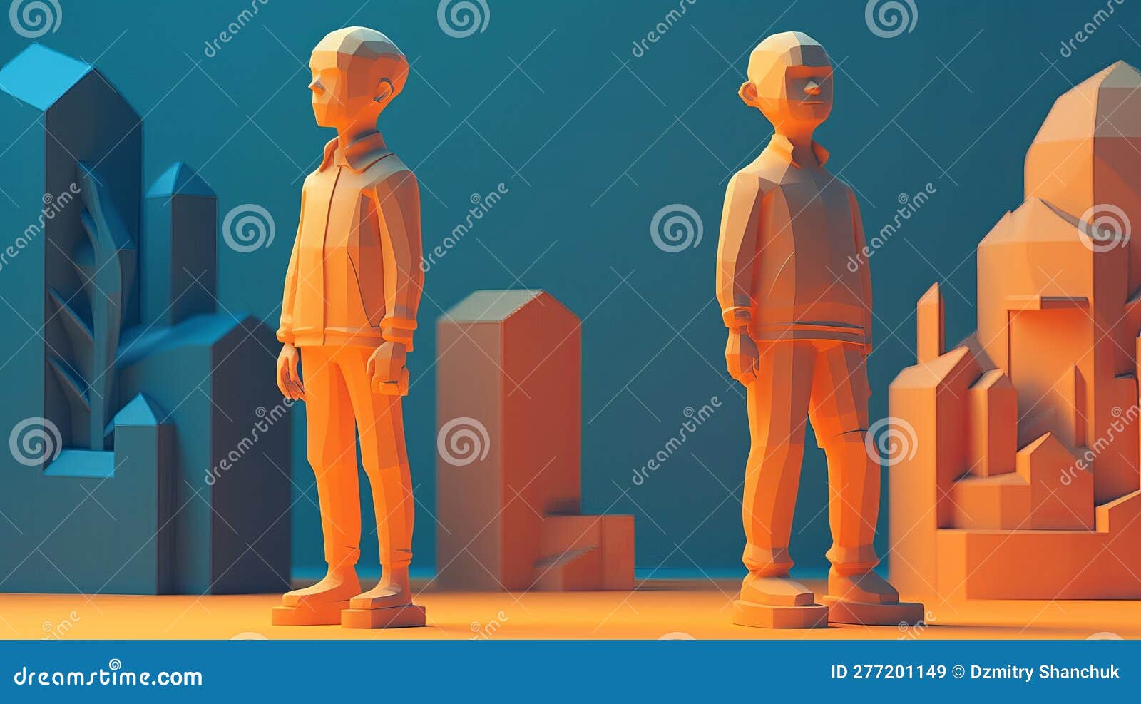 3D Low-poly People Highlighted in Different Colors Generative AI Stock ...