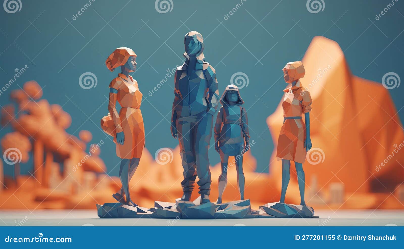3D Low-poly People Highlighted in Different Colors Generative AI Stock ...