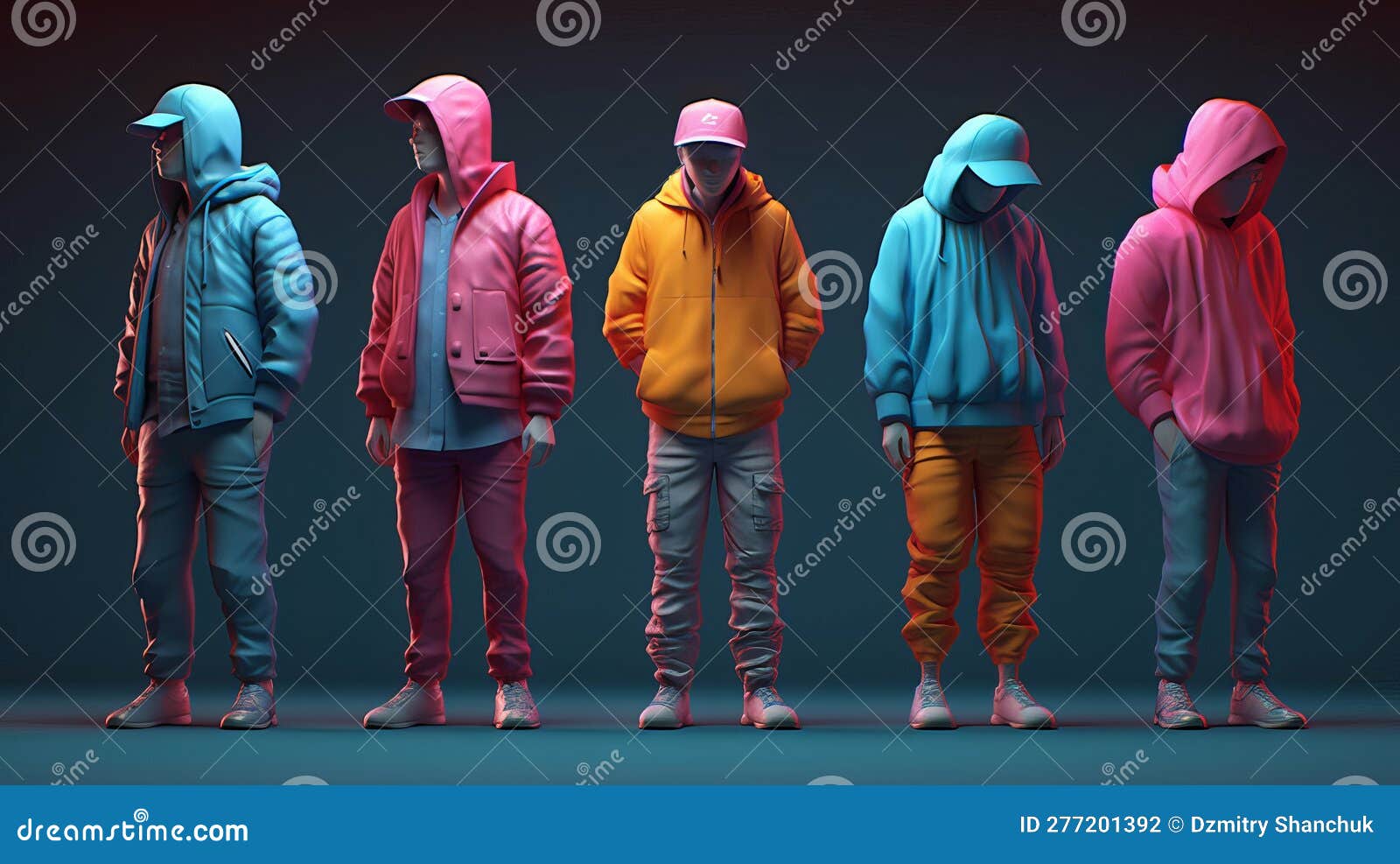 3D Low-poly People Highlighted in Different Colors Generative AI Stock ...