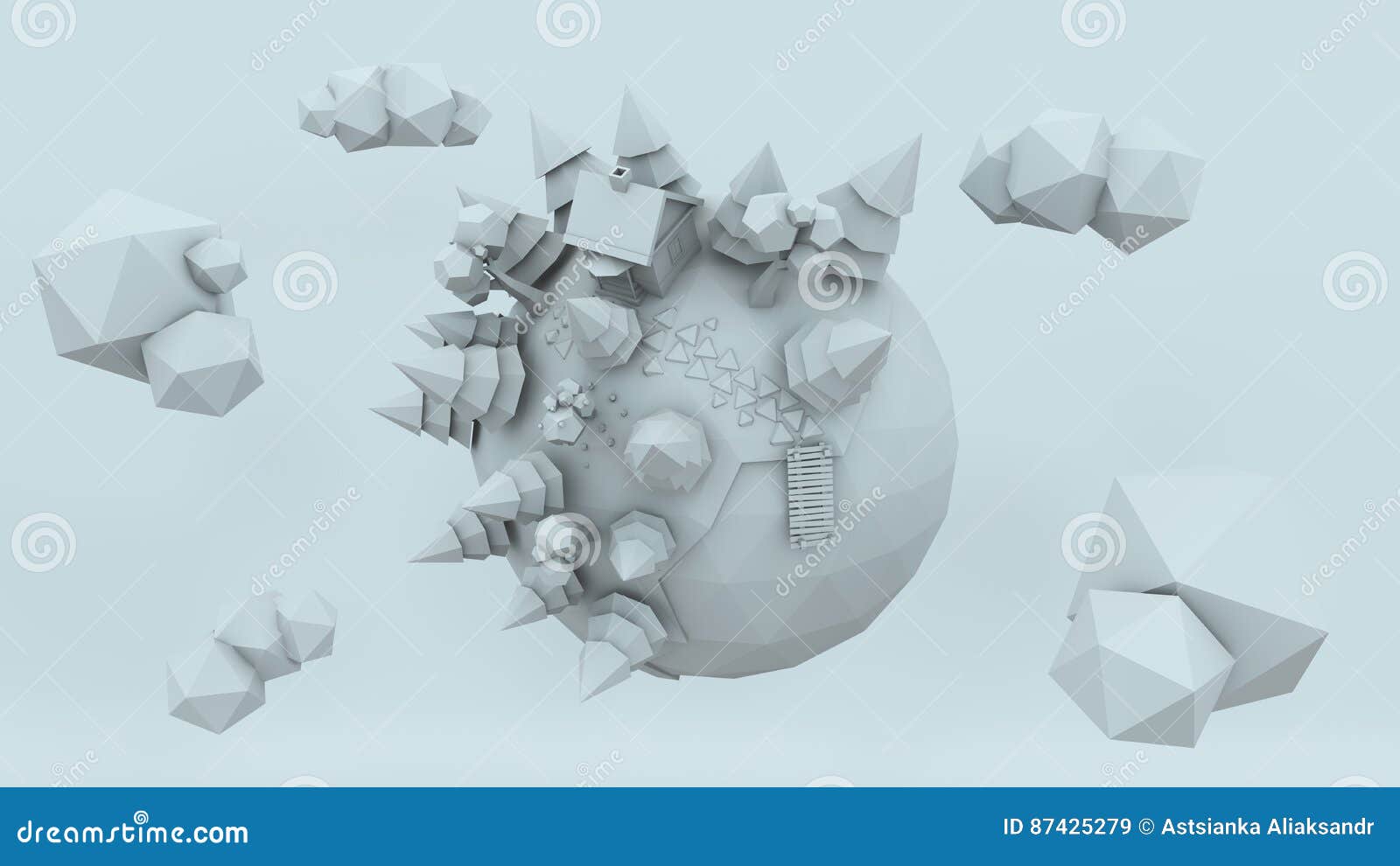 3D Low Poly Planet, Rendering Illustration, Amazing White Render Stock ...