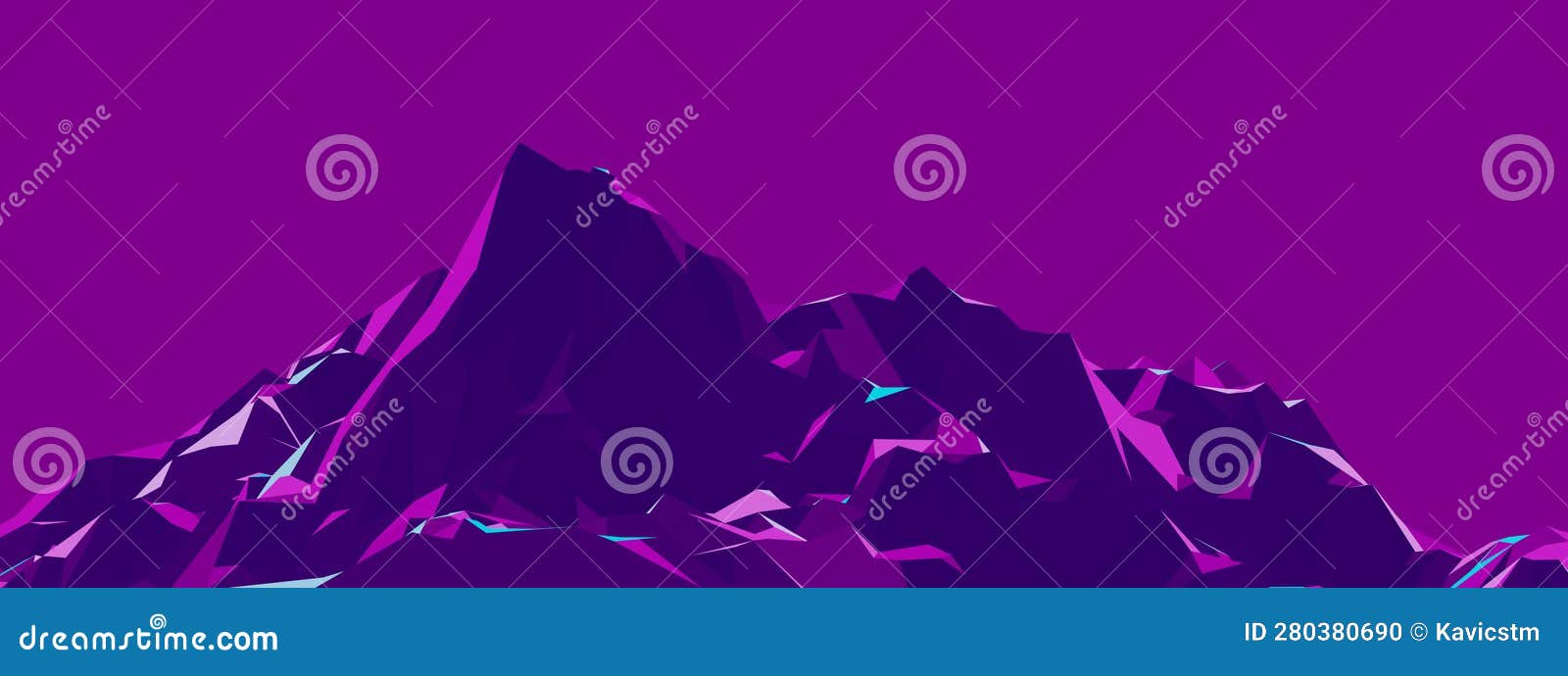 3D Low Poly Stone Mountain. Purple Rock Terrain Stock Illustration ...