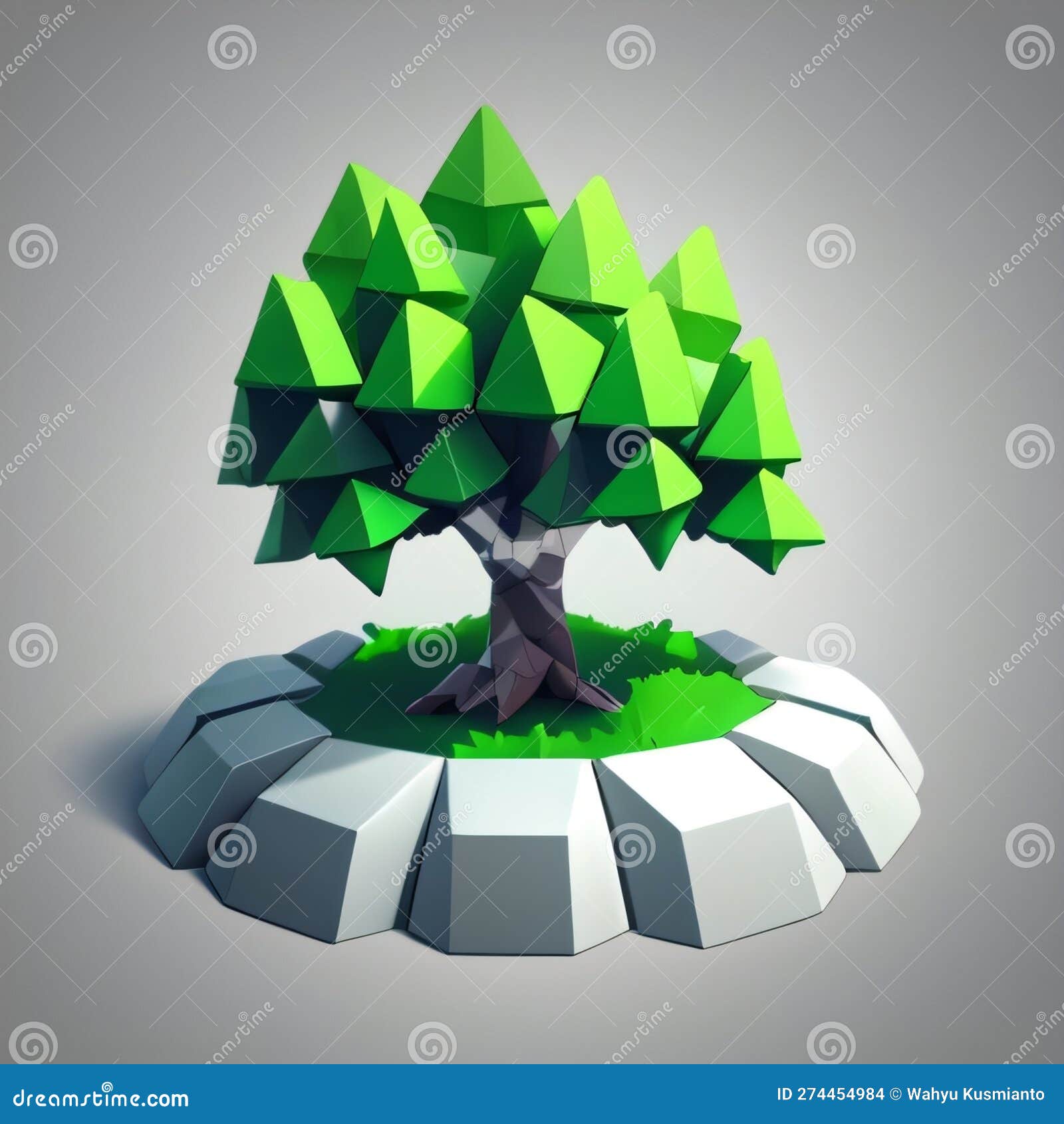 3D Low Poly Tree on a Plain Background Stock Illustration ...
