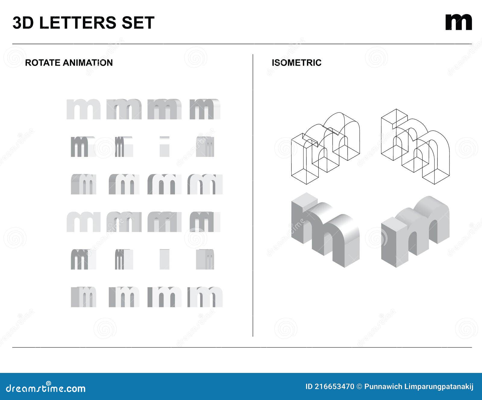 3d M Alphabet Letters Set Animate Isometric Wireframe Vector Stock ...