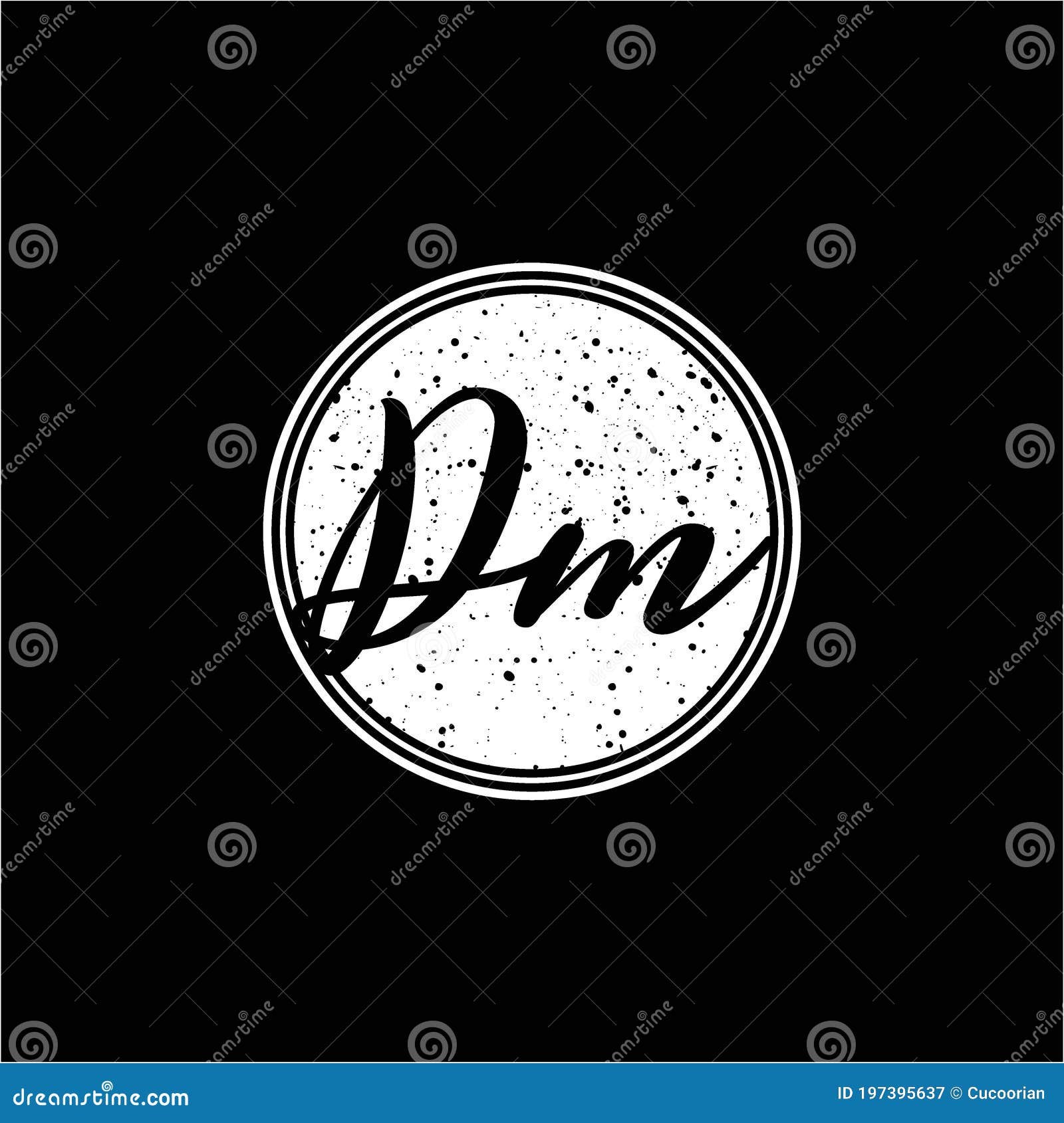 D M Initial Handwriting in Black and White Circle Frame Design Stock ...