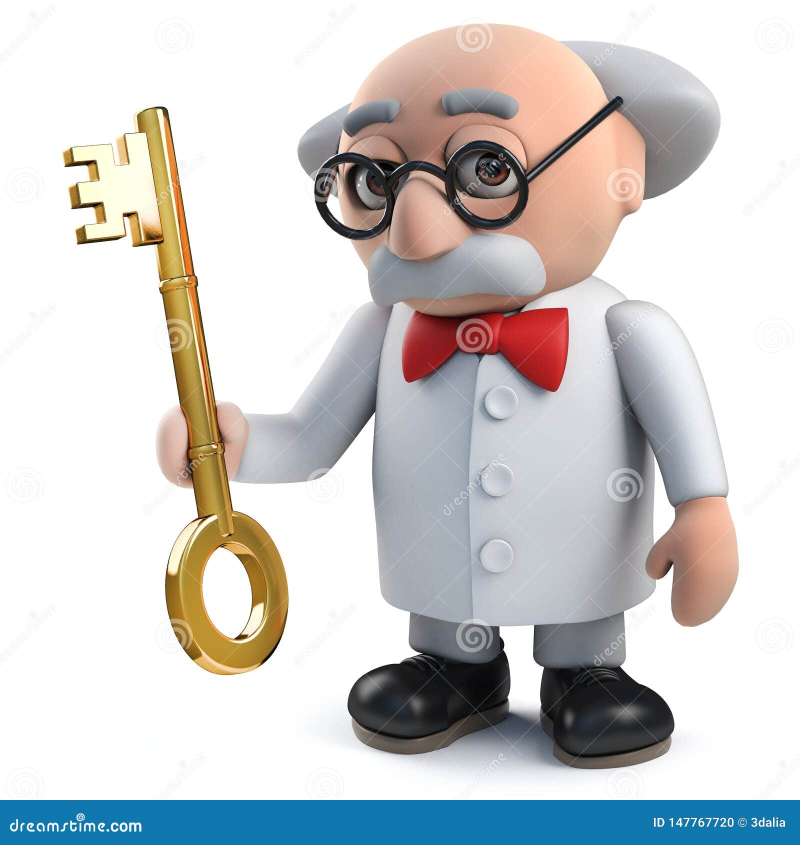 3d Mad Scientist Character Holding a Gold Key Stock Illustration ...