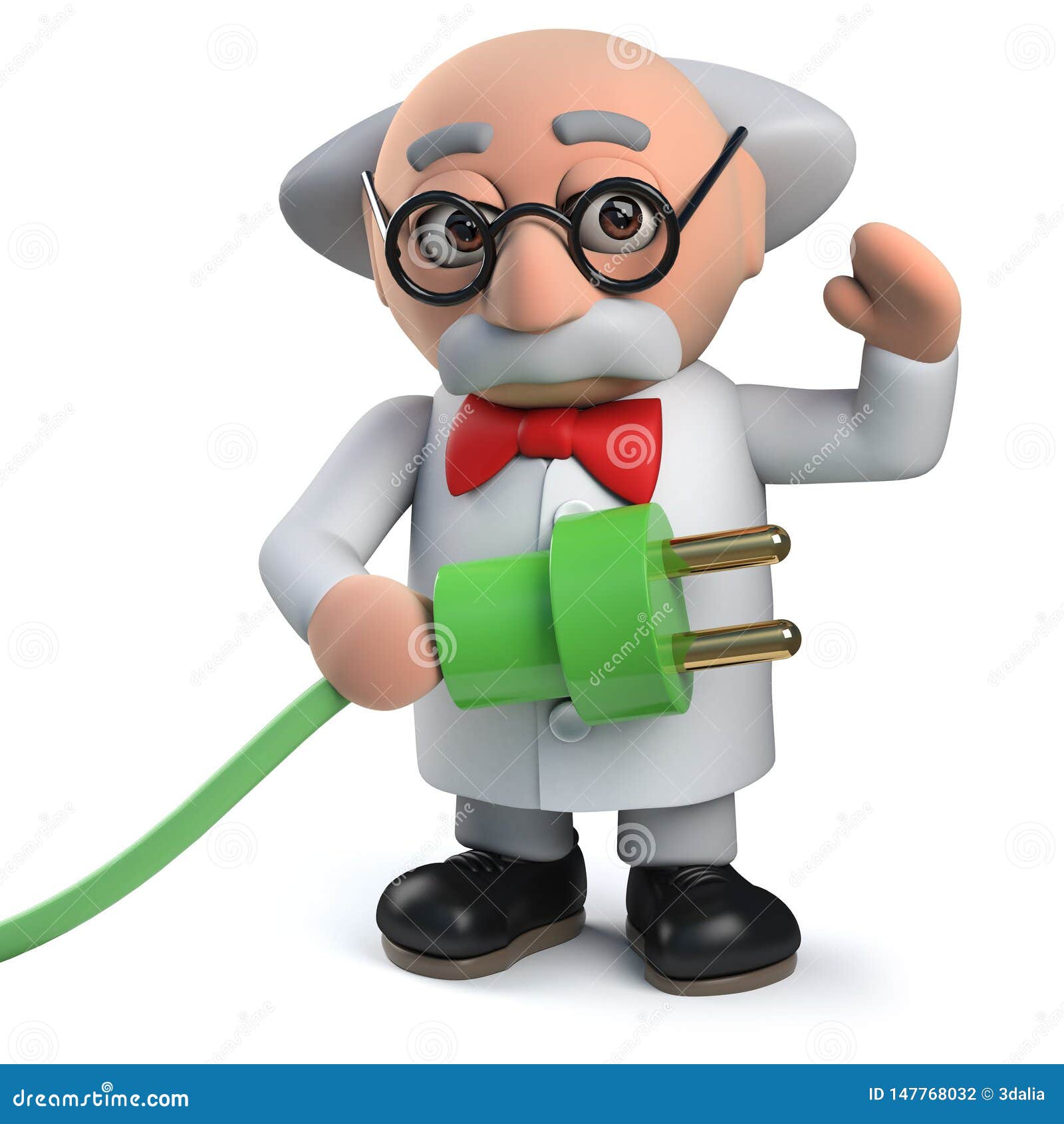 3d Mad Scientist Character Holding a Green Power Lead with Plug Stock ...