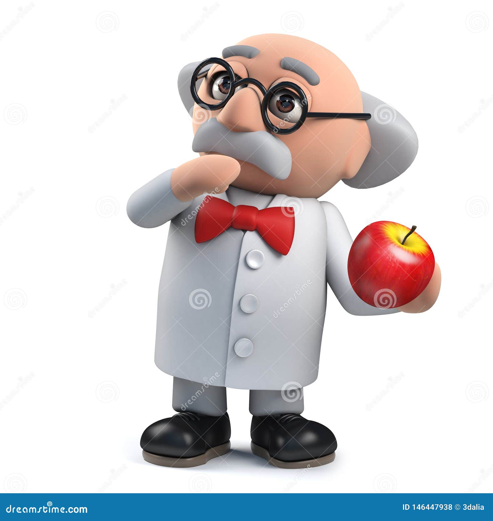 3d Mad Scientist Professor Character Surprised by an Apple Stock ...