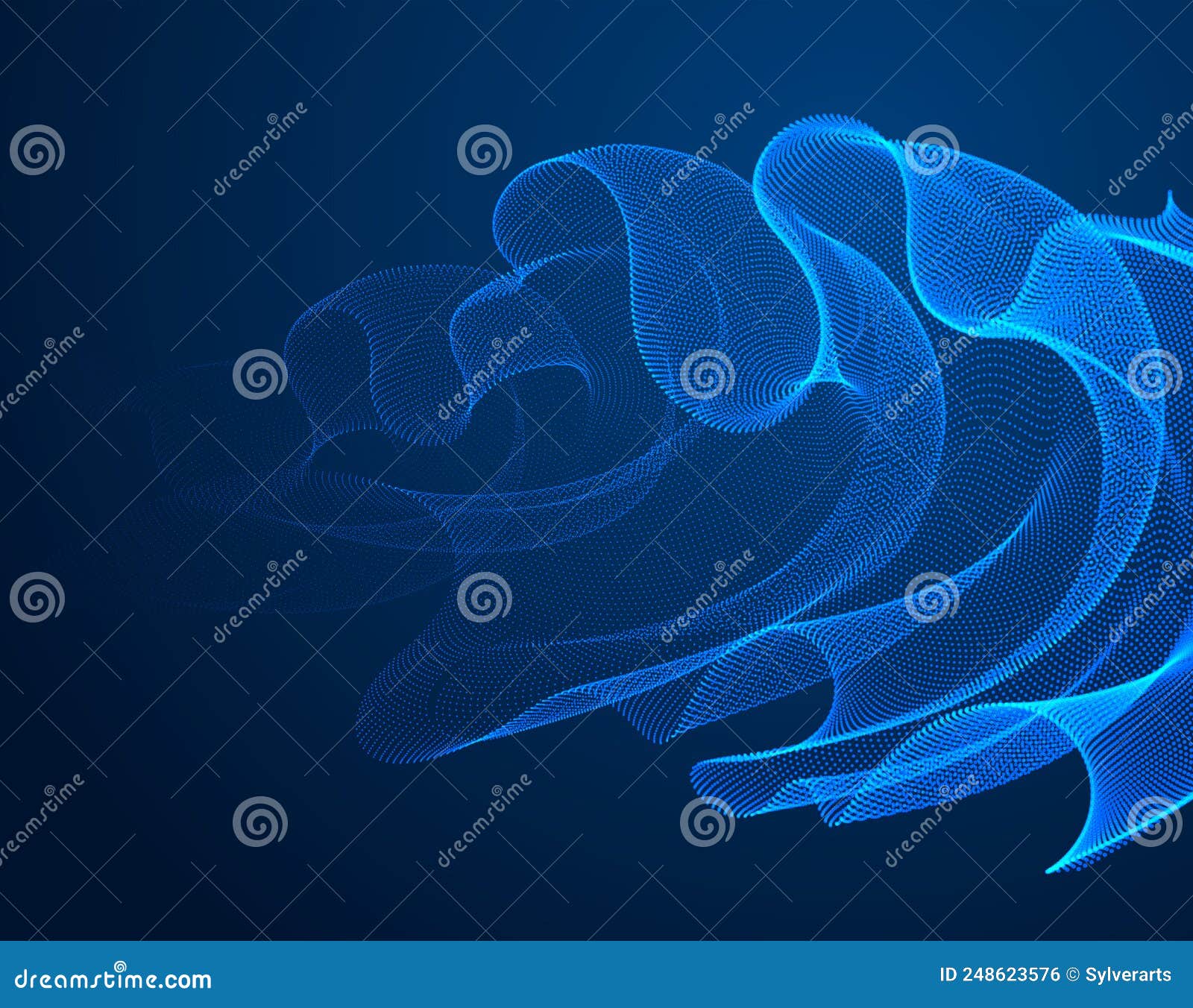 3d Magic Particles Mesh Array Over Dark, Sound Wave Flowing ...