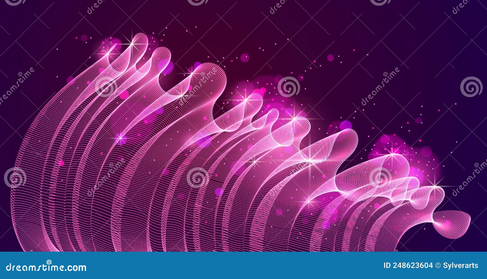 3d Magic Particles Mesh Array Over Dark, Transparent Tulle Textile on ...