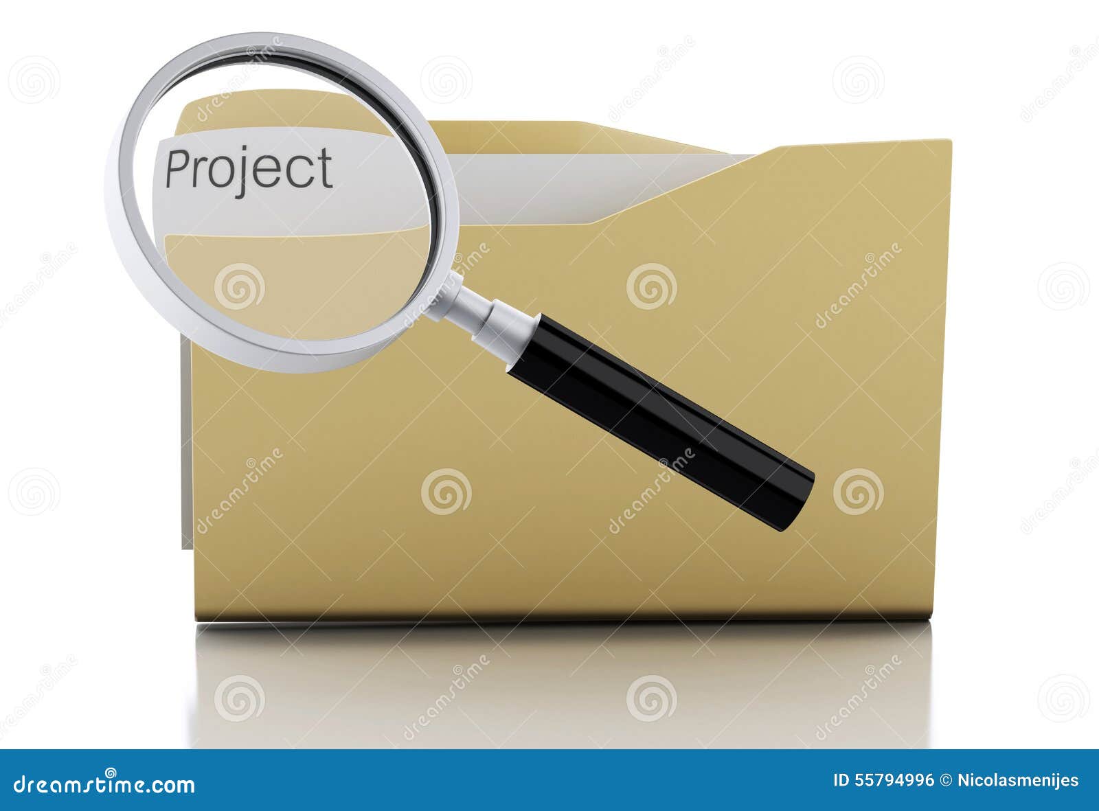 3d Magnifying Glass Examine Project in Folder Stock Illustration ...