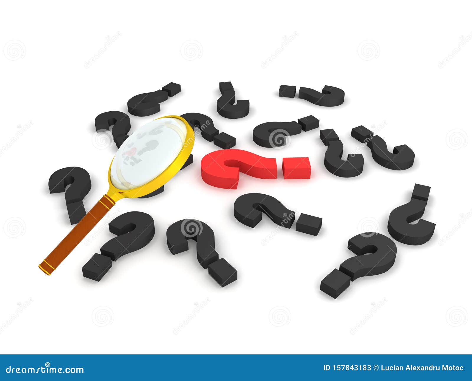 3D Magnifying Glass and Many Question Marks Stock Illustration ...