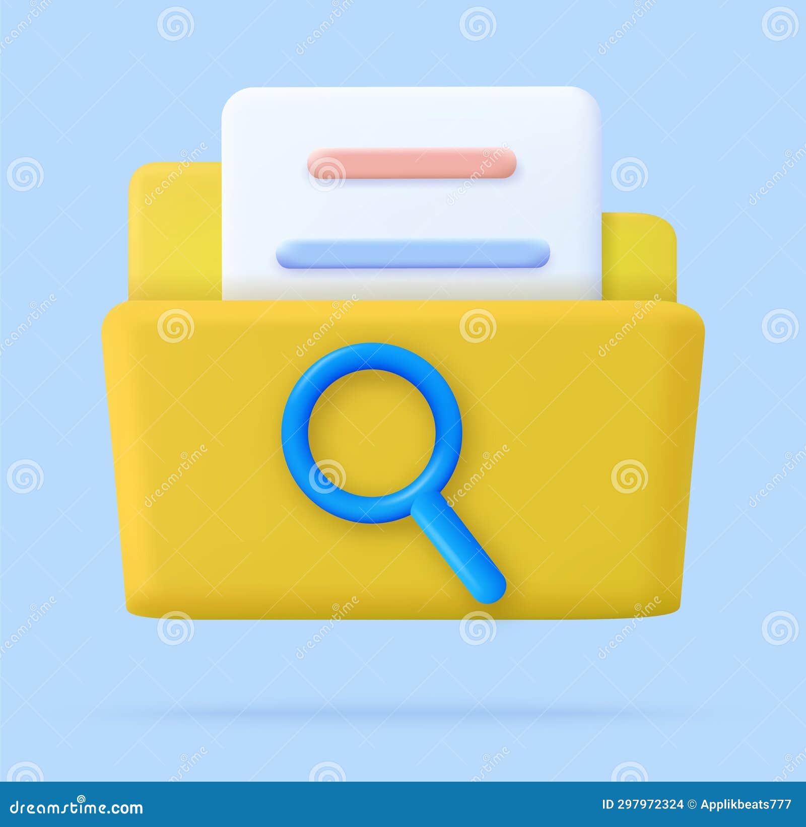 3d Magnifying Glass and Yellow Folder with Files Stock Vector ...