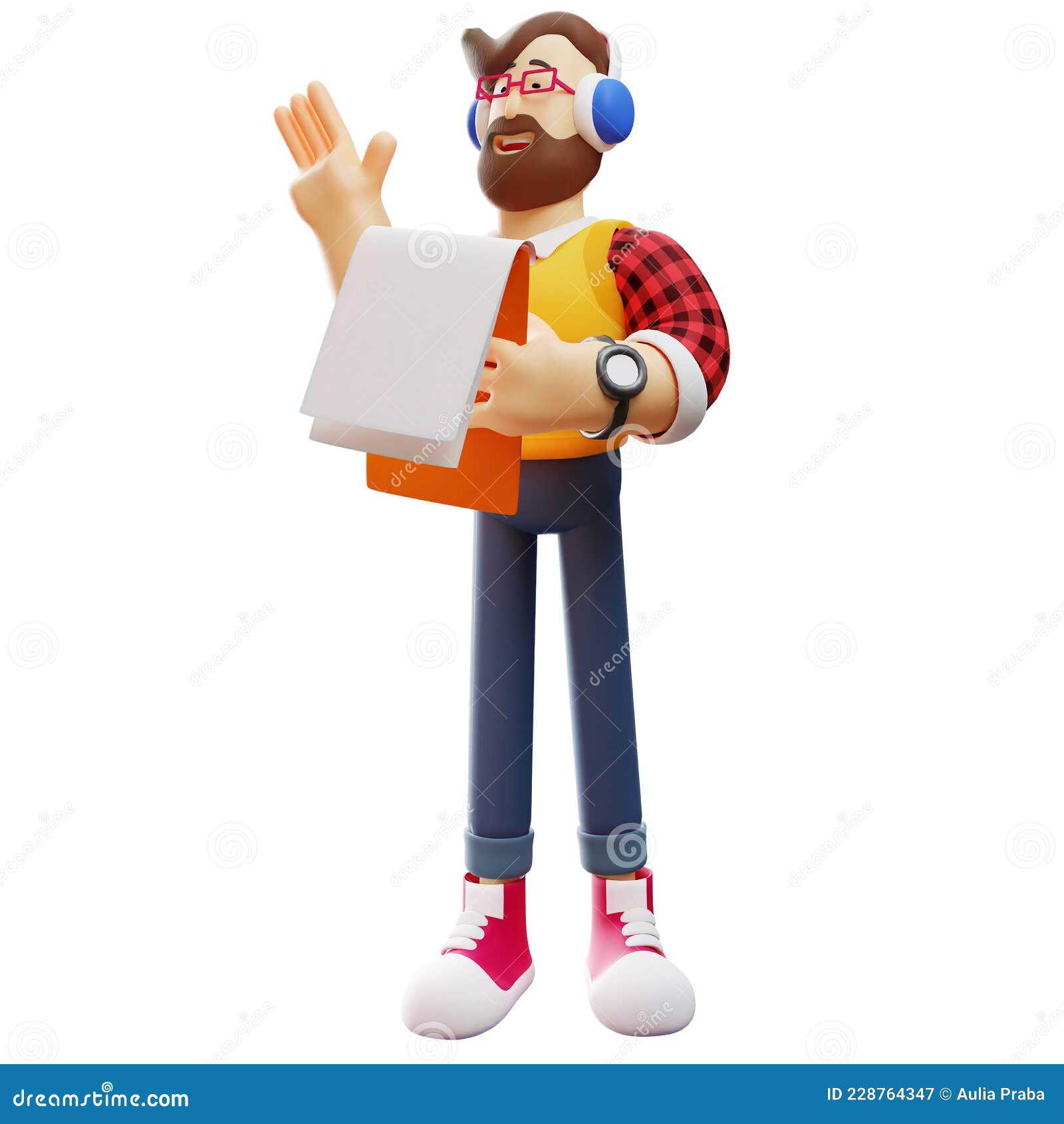 3D Male Cartoon Character Checking a List Paper Stock Illustration ...