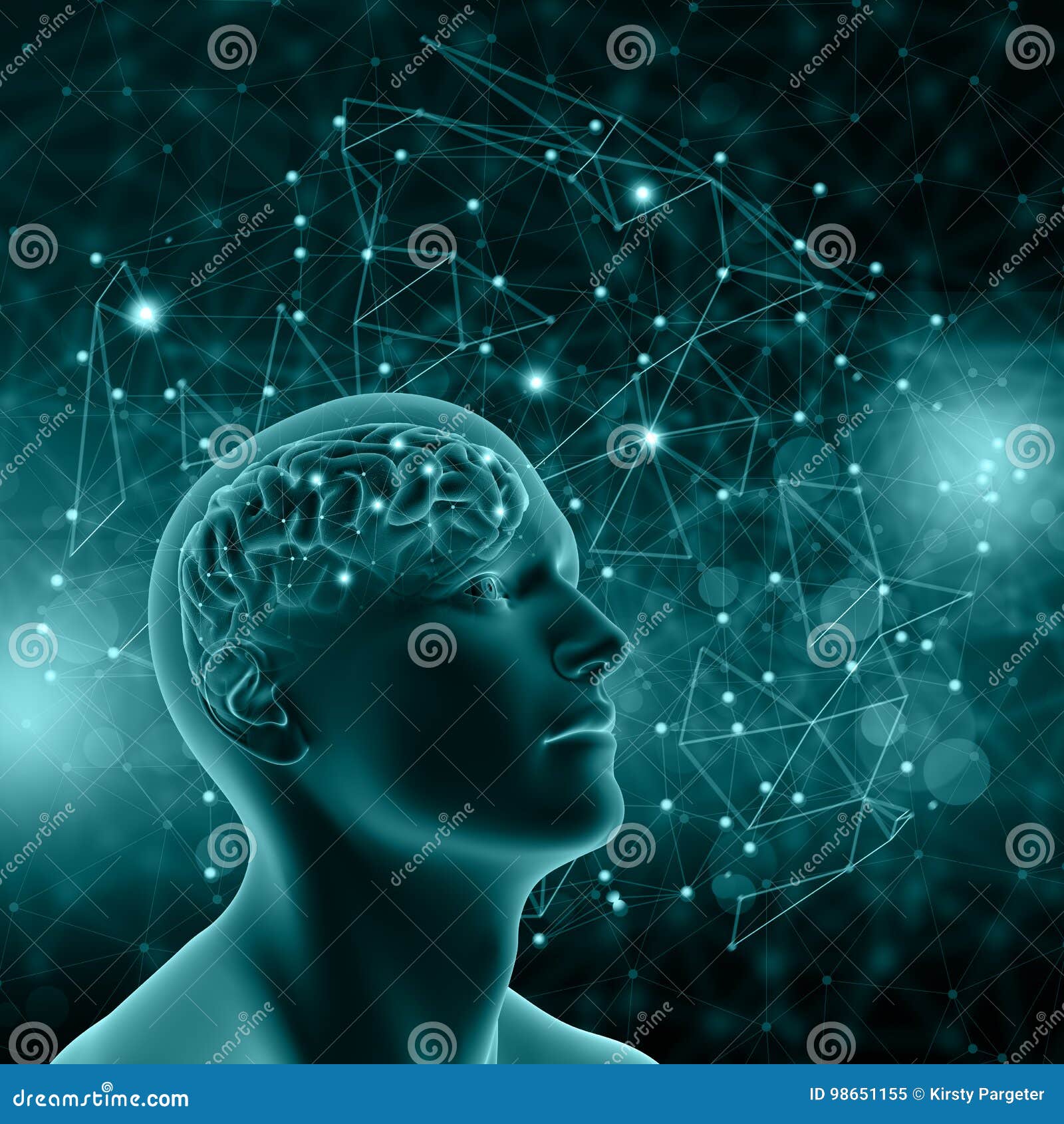 3D Male Figure with Brain on Background with Connecting Dots and Stock ...