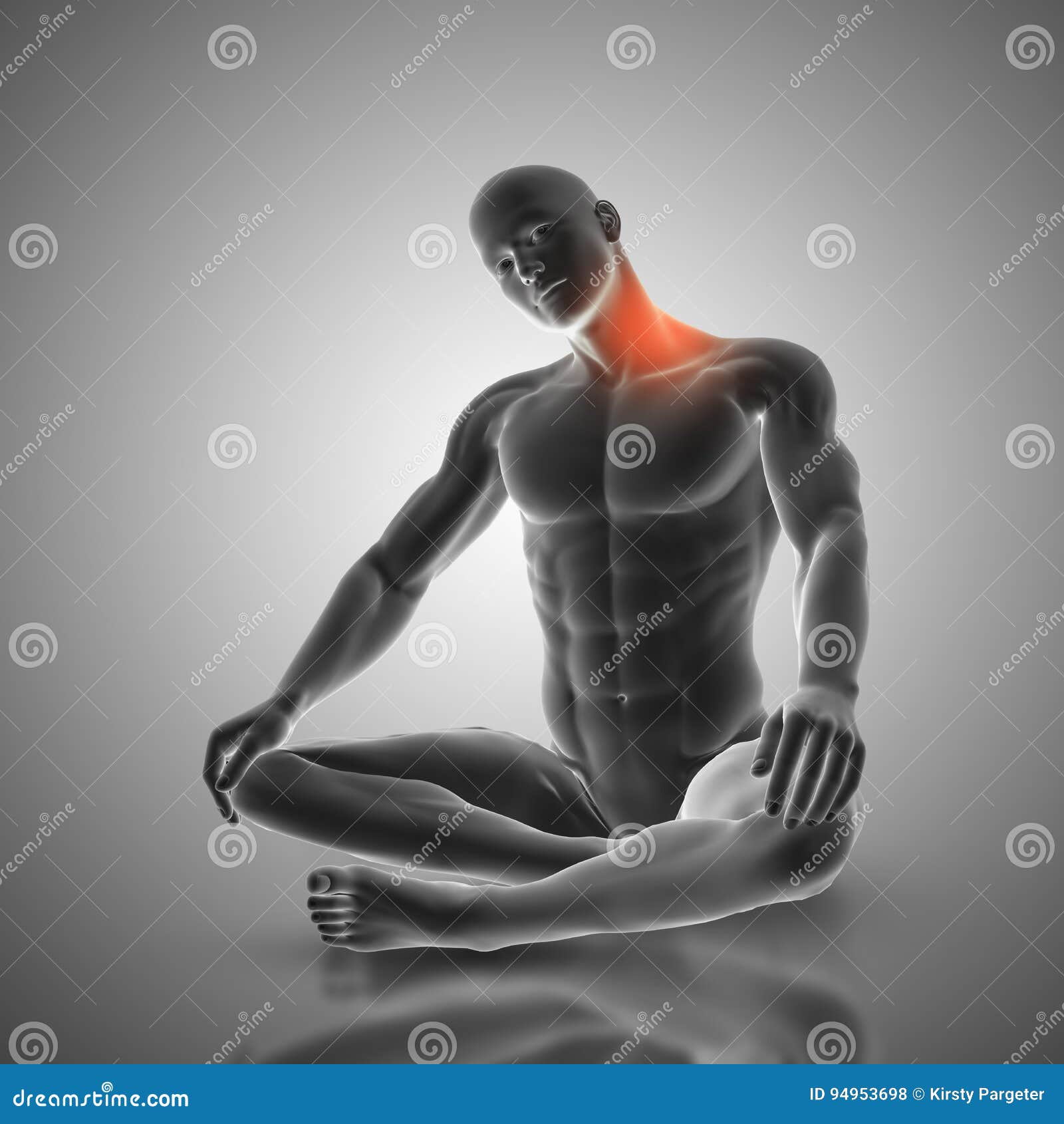 3D Male Figure in Neck Stretch Pose Stock Illustration - Illustration ...