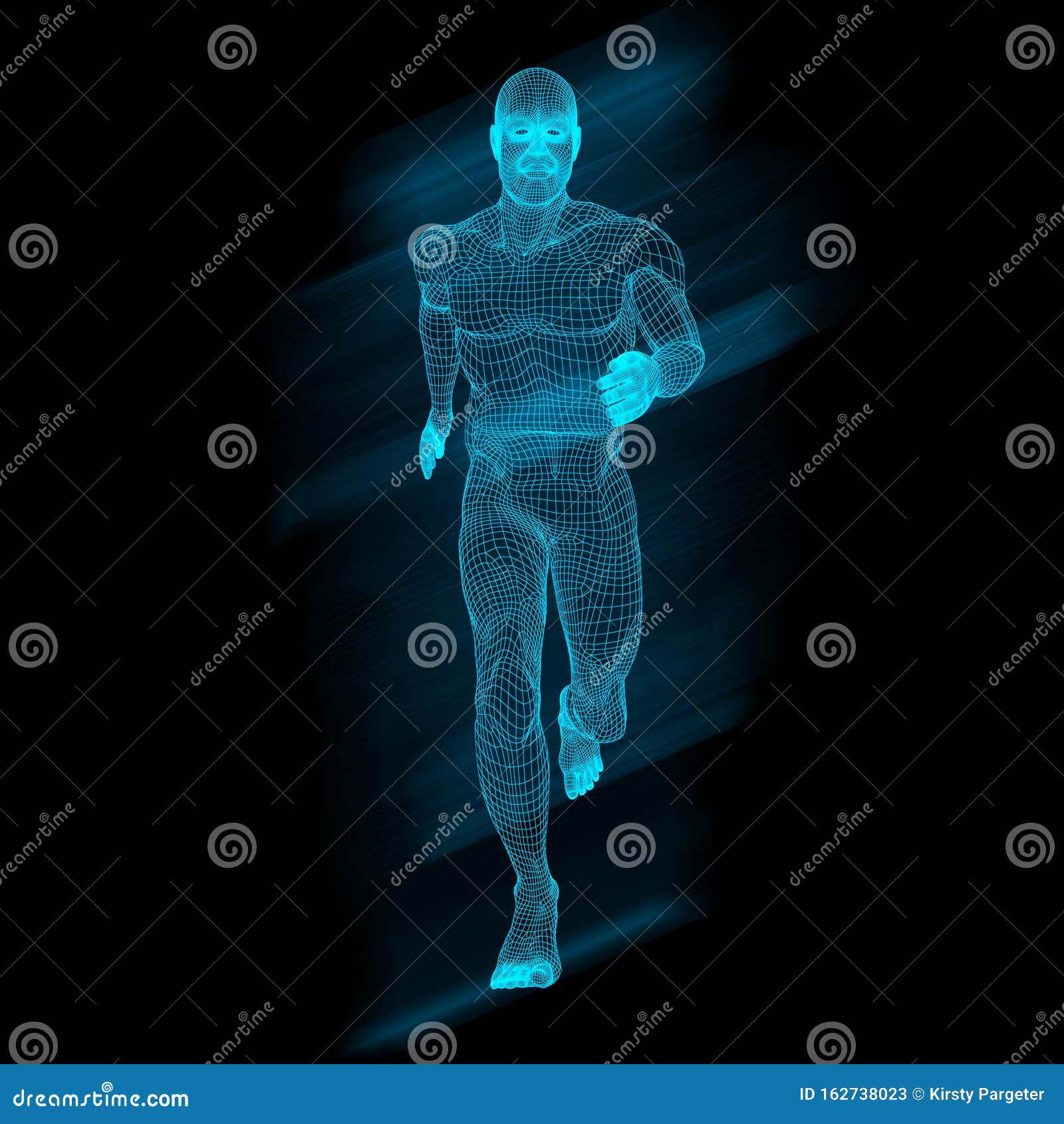 3D Male Figure in Running Pose with Wireframe Design Stock Illustration ...