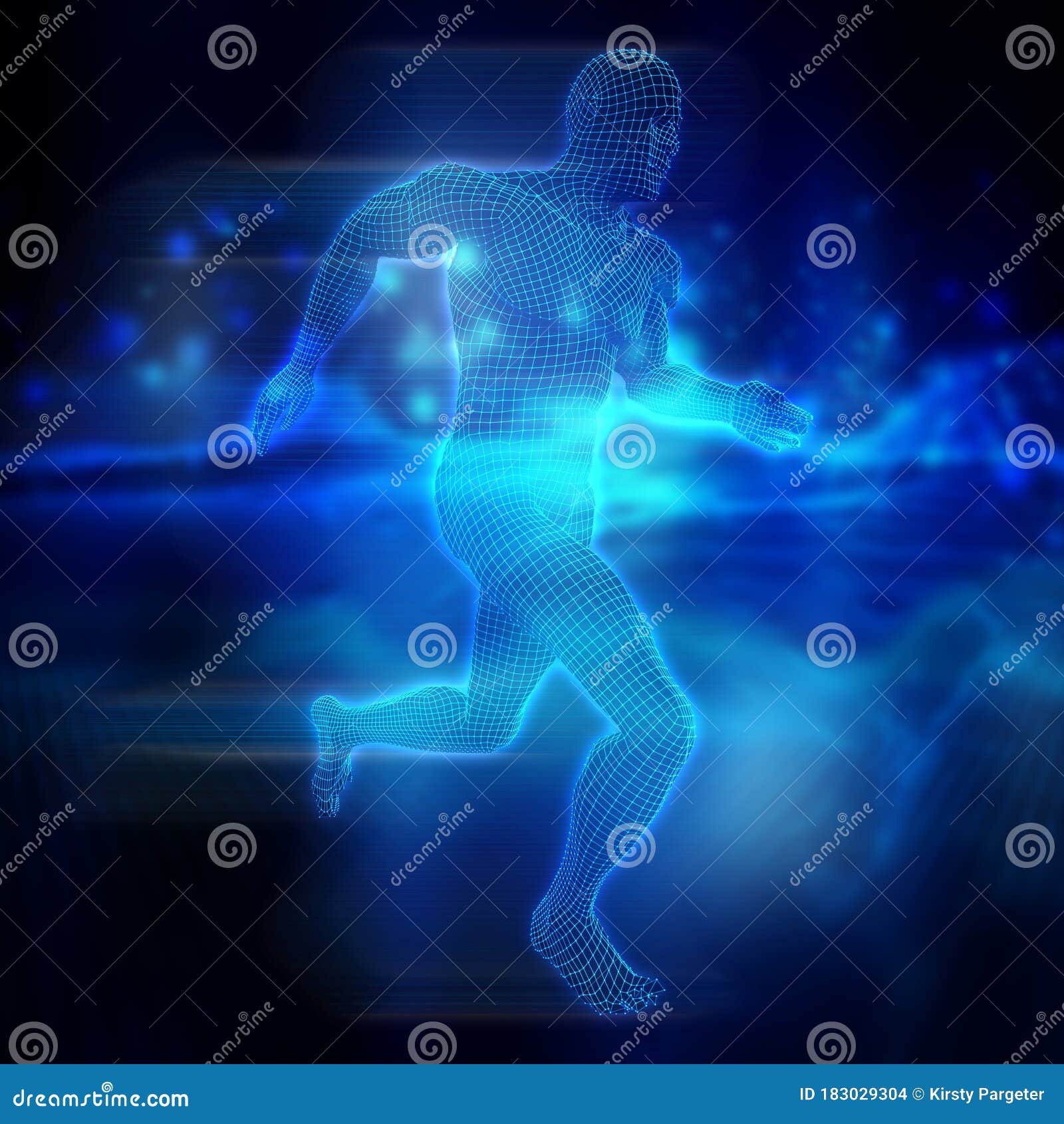 3D Male Figure in Running Pose with Wireframe Effect Stock Illustration ...