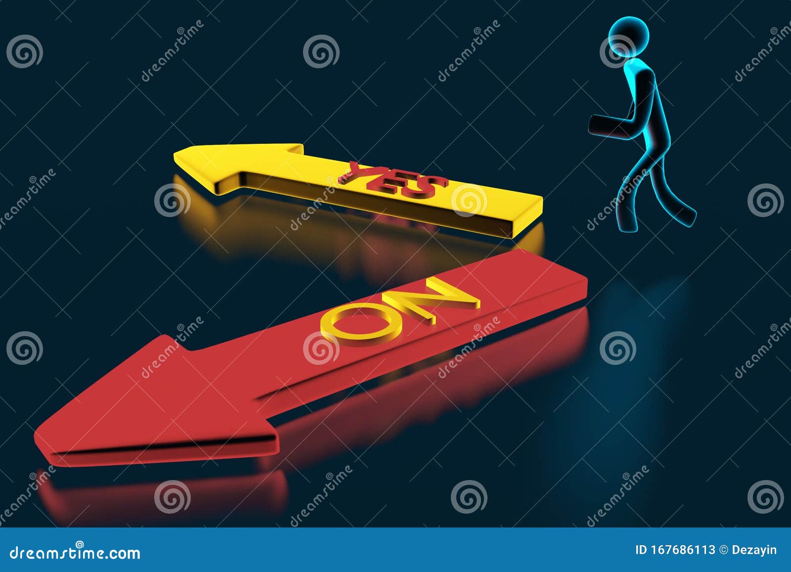 3d Man with Arrows YES NO in Different Directions. 3d Rendering Stock ...