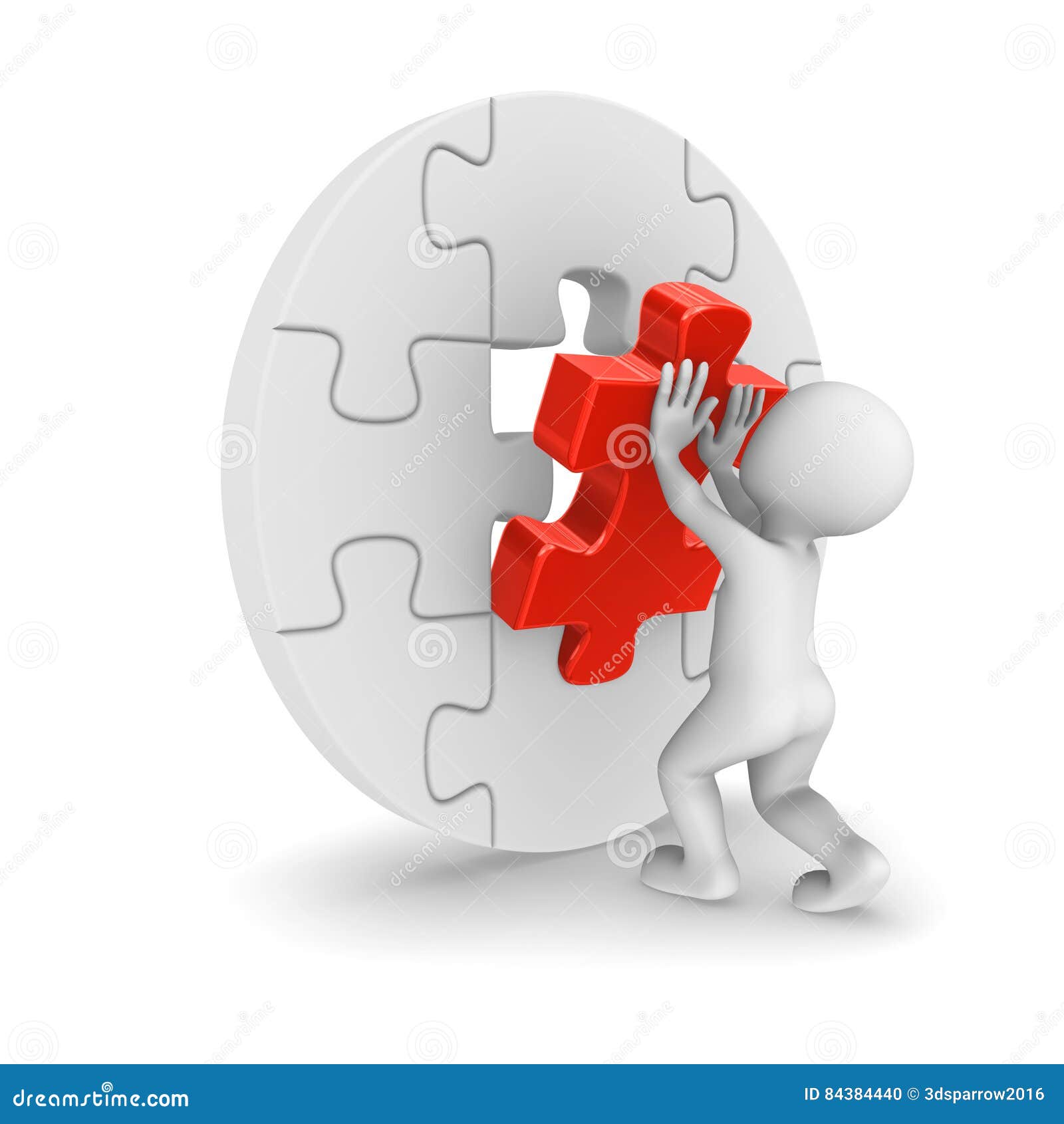 3d Man Assembling Final Red Puzzle Piece. Stock Photography ...