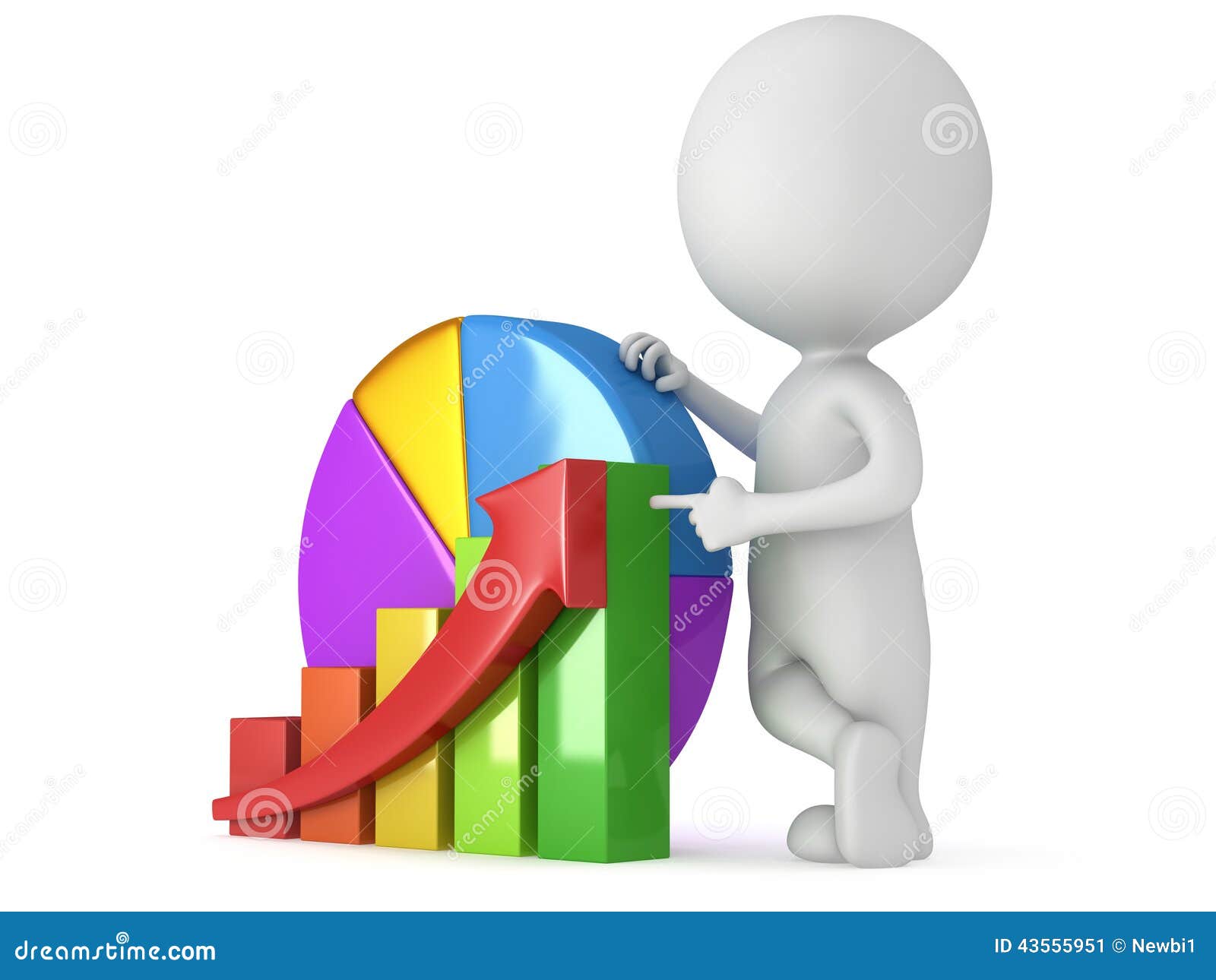 3d Man with Bar Graph and Pie Chart Stock Illustration - Illustration ...