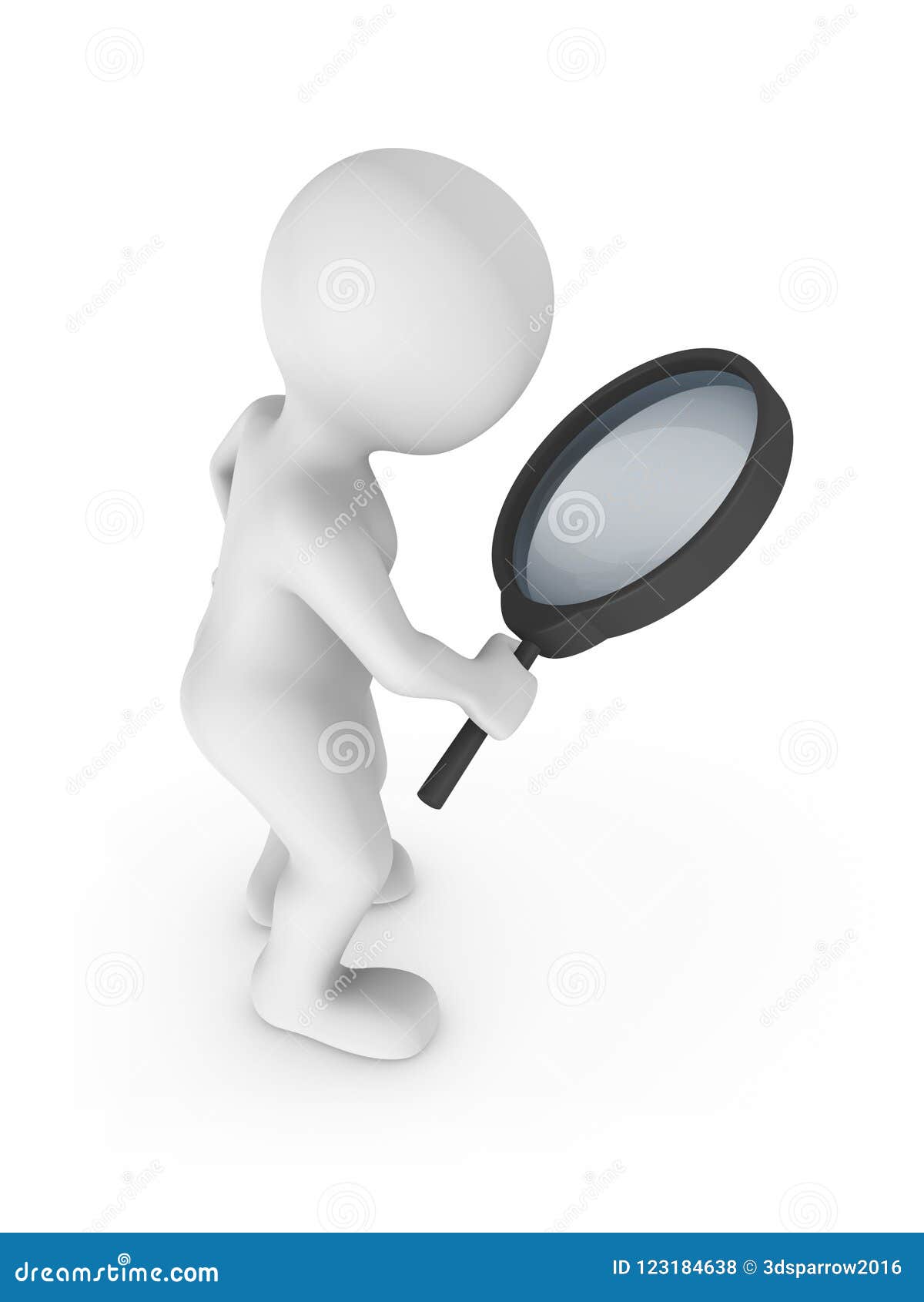 3d Man with Big Black Magnifying Glass. Stock Illustration ...
