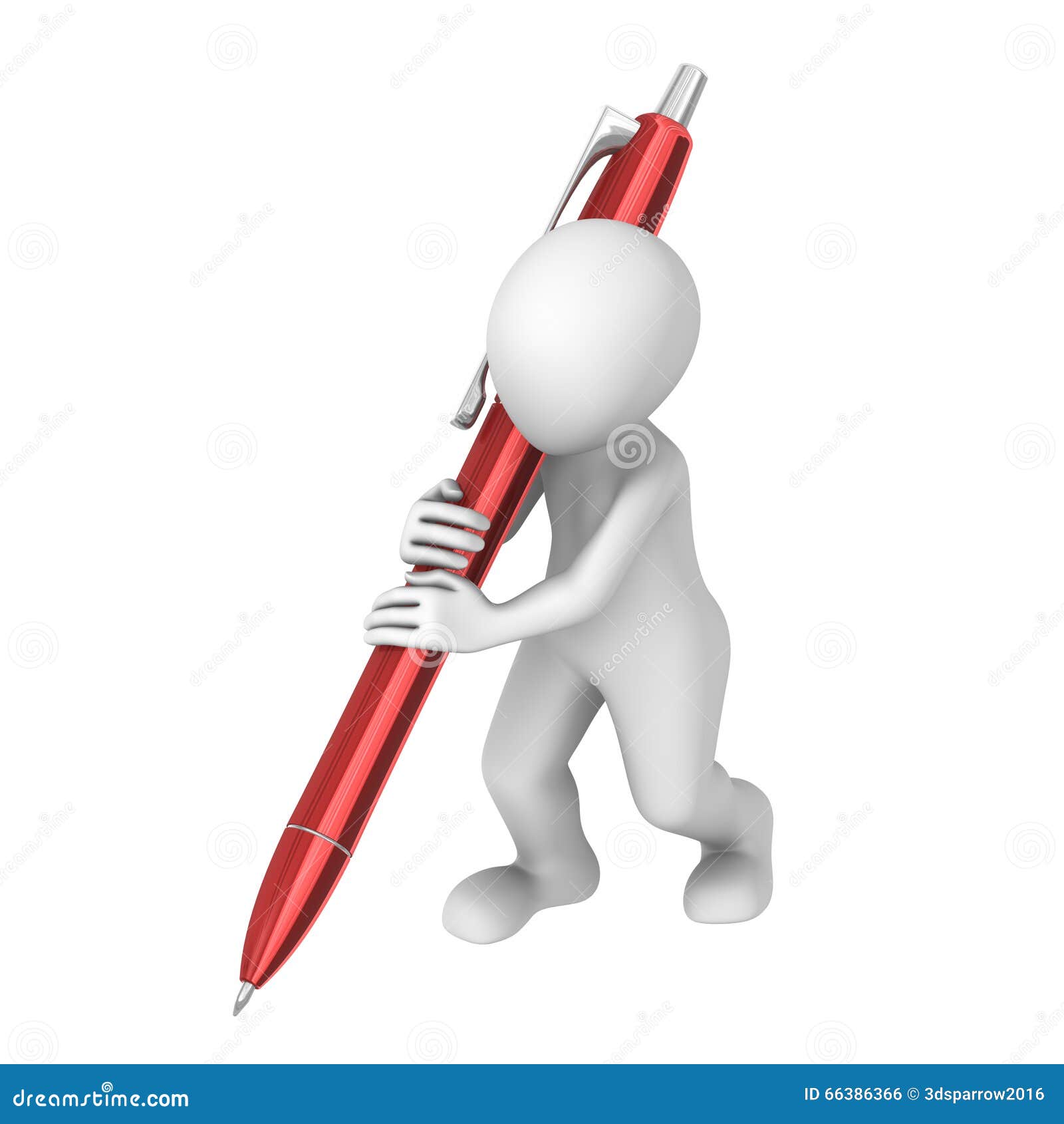 3d man with pen stock illustration. Illustration of sign - 66386366