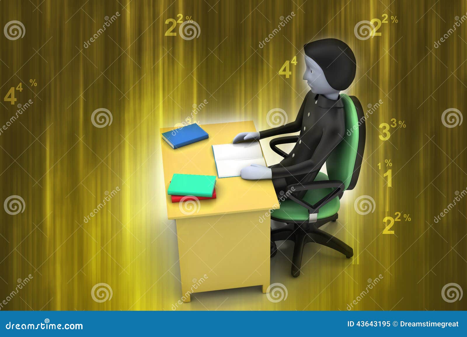 3d Man with Books at Table Study Stock Illustration - Illustration of ...