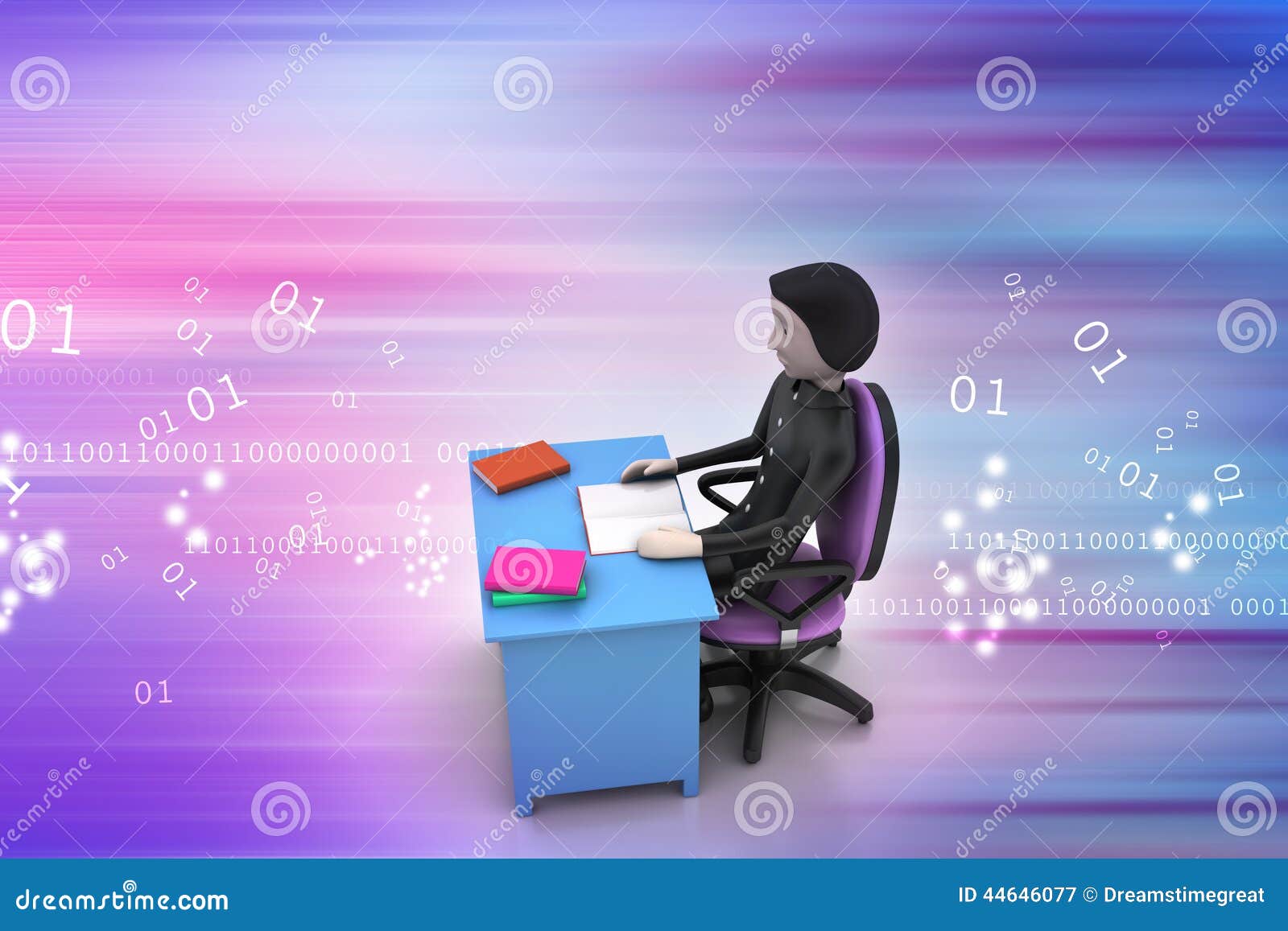 3d Man with Books at Table Study Stock Image - Image of empty, school ...