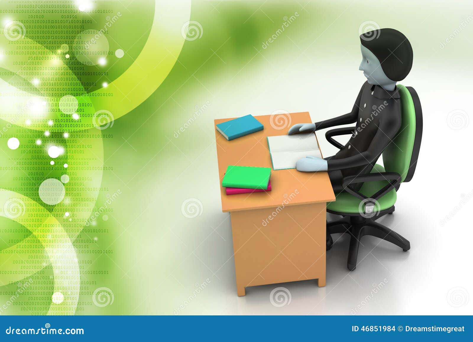 3d Man with Books at Table Study Stock Illustration - Illustration of ...