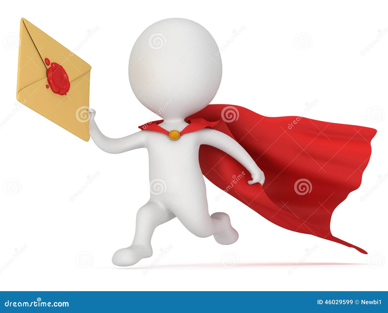 3d Man Brave Superhero and Mail Envelope Stock Illustration ...