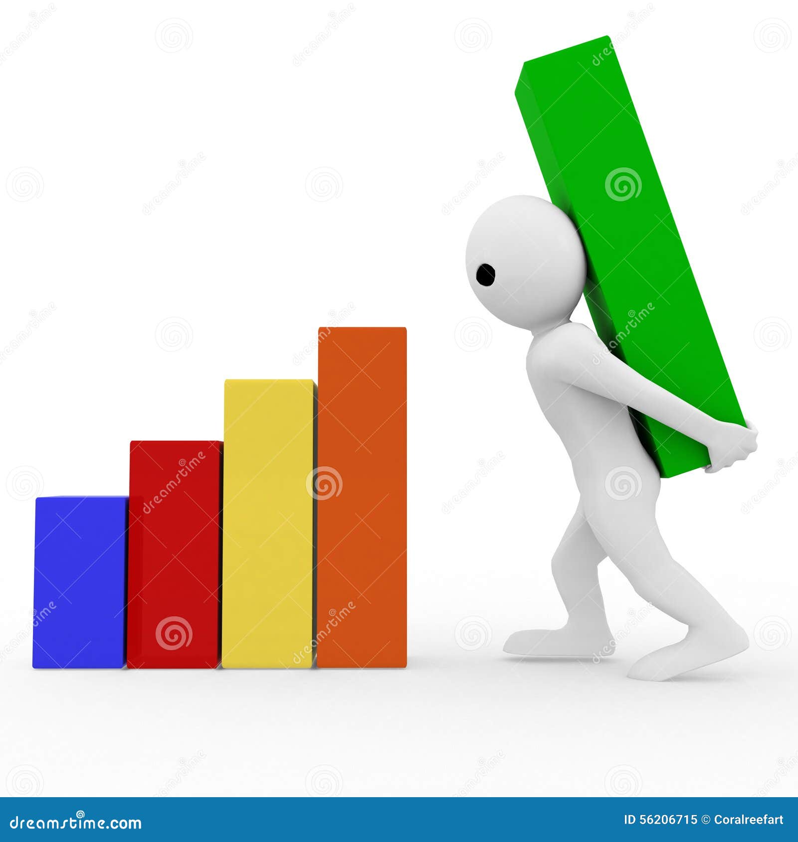 3d Man Build Bar Graph And Carry Bar On Back Illustration Royalty-Free ...