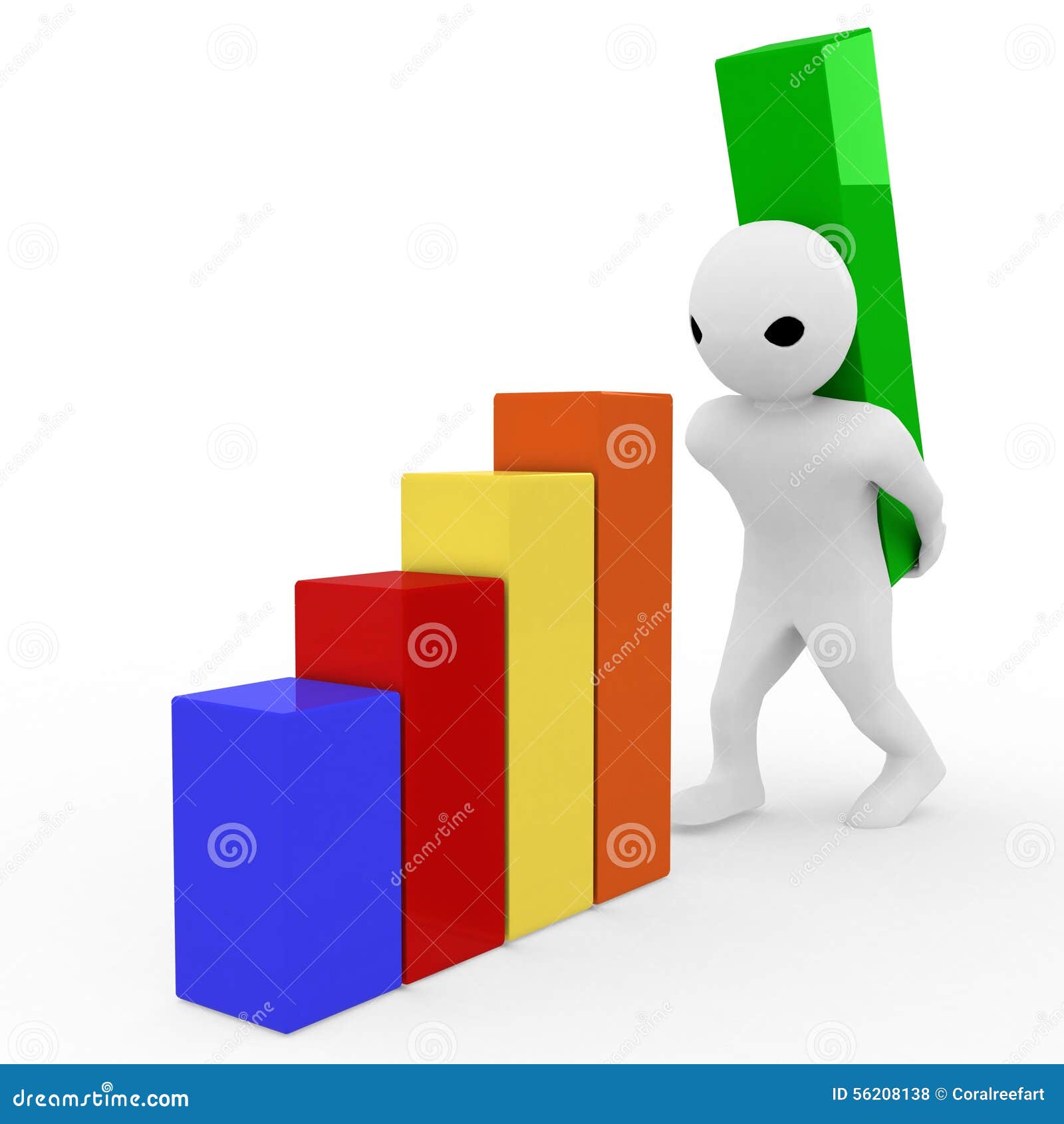 3d Man Build Bar Graph and Carry Bar on Back Illustration Stock ...