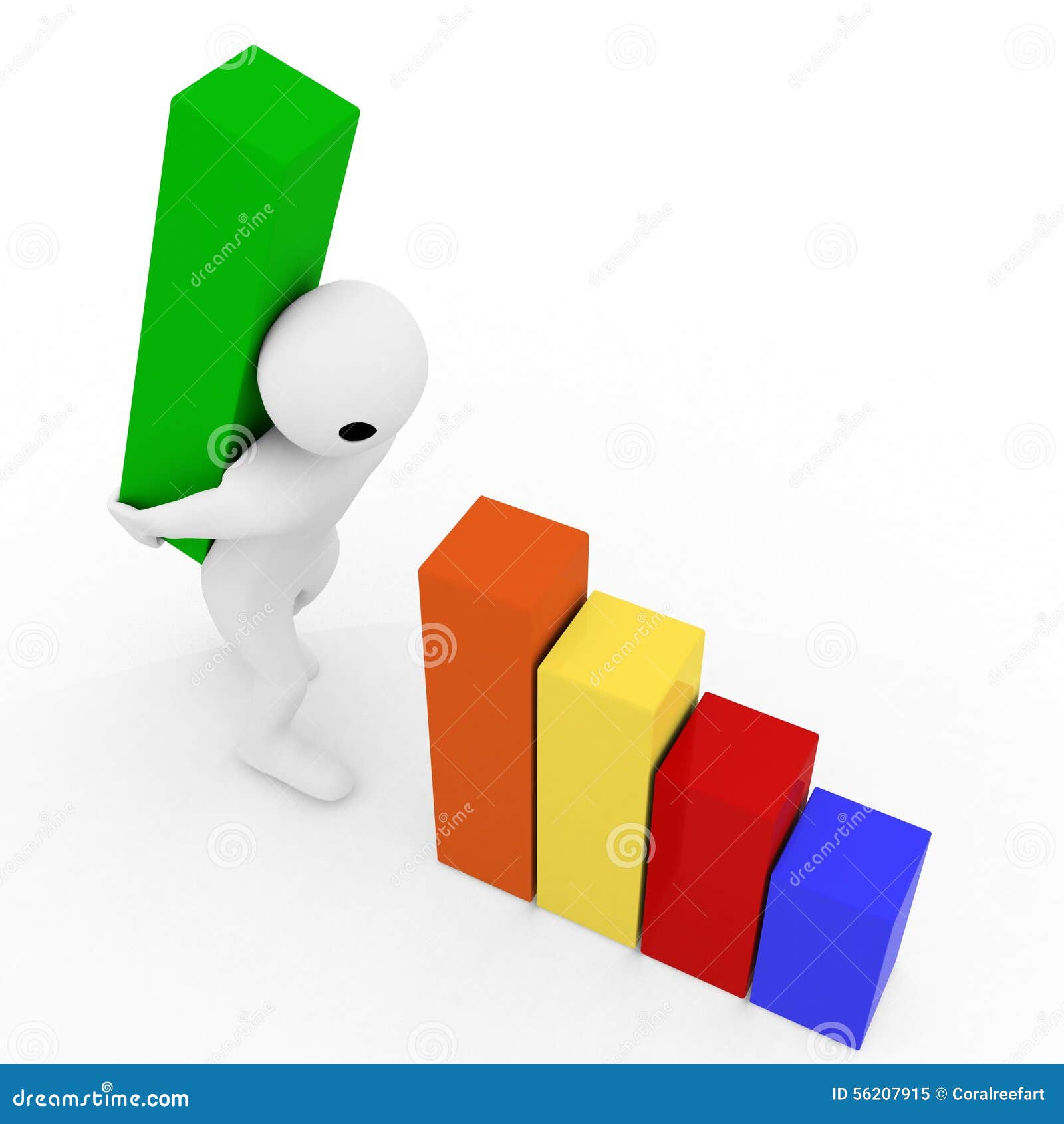 3d Man Build Bar Graph and Carry Bar on Back Illustration Stock ...
