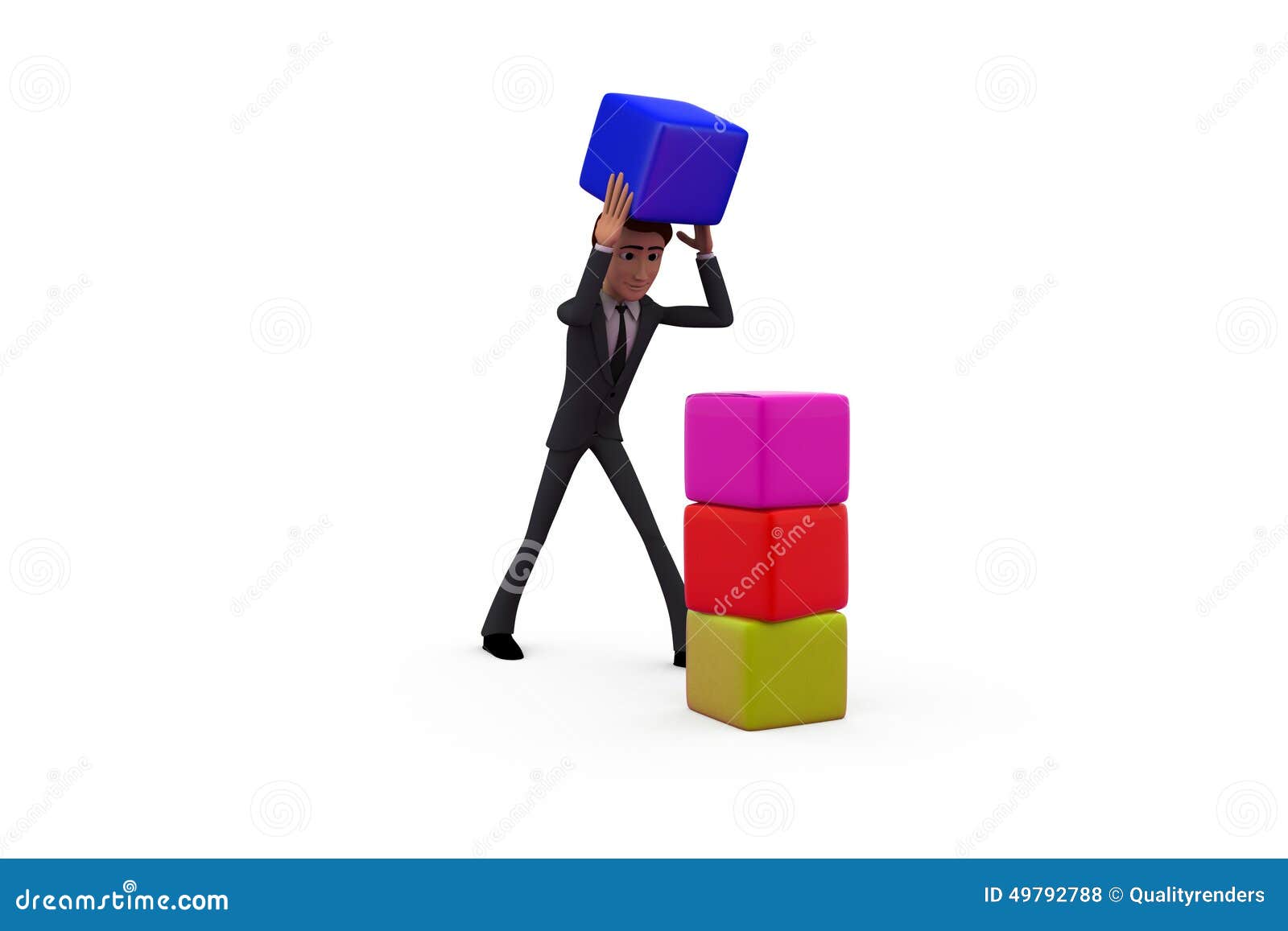 3d Man Build with Cube Concept Stock Illustration - Illustration of ...