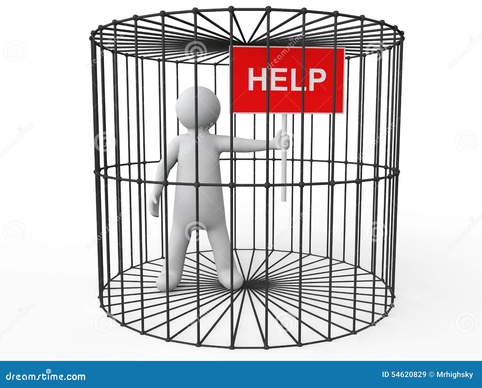 3d Man in Cage Asking for Help Stock Illustration - Illustration of ...