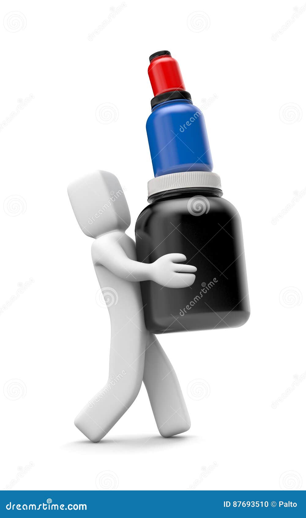 3d Man Carry Heap of Colored Jars Stock Illustration - Illustration of ...
