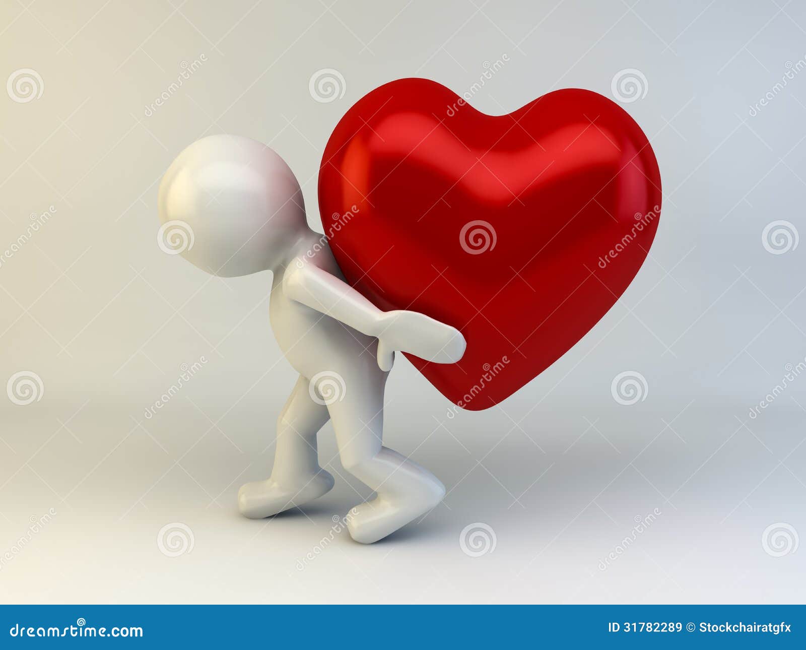 3D man carry heart stock illustration. Illustration of concept - 31782289