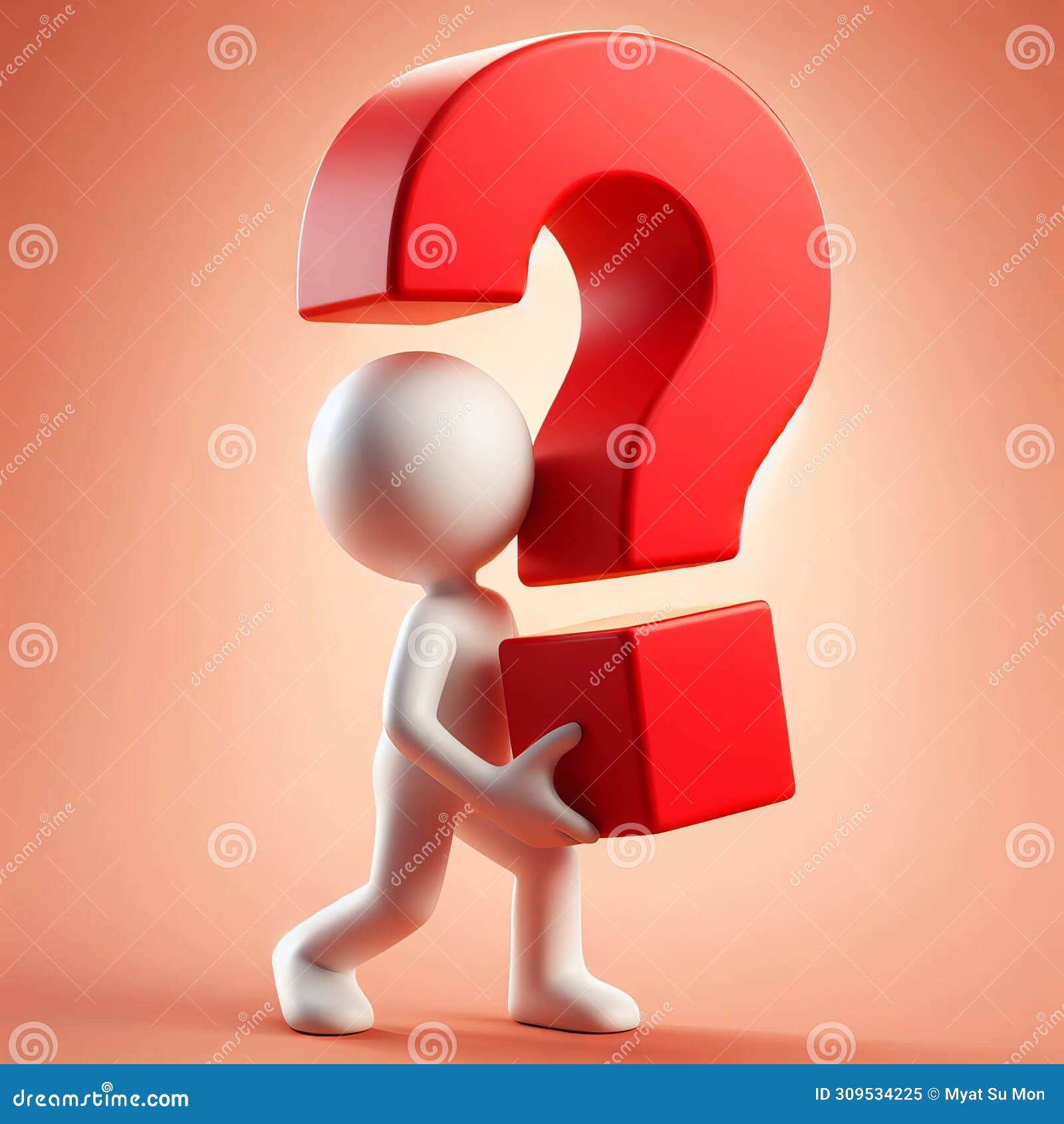 3D Man Carrying Big Question Mark Stock Illustration - Illustration of ...