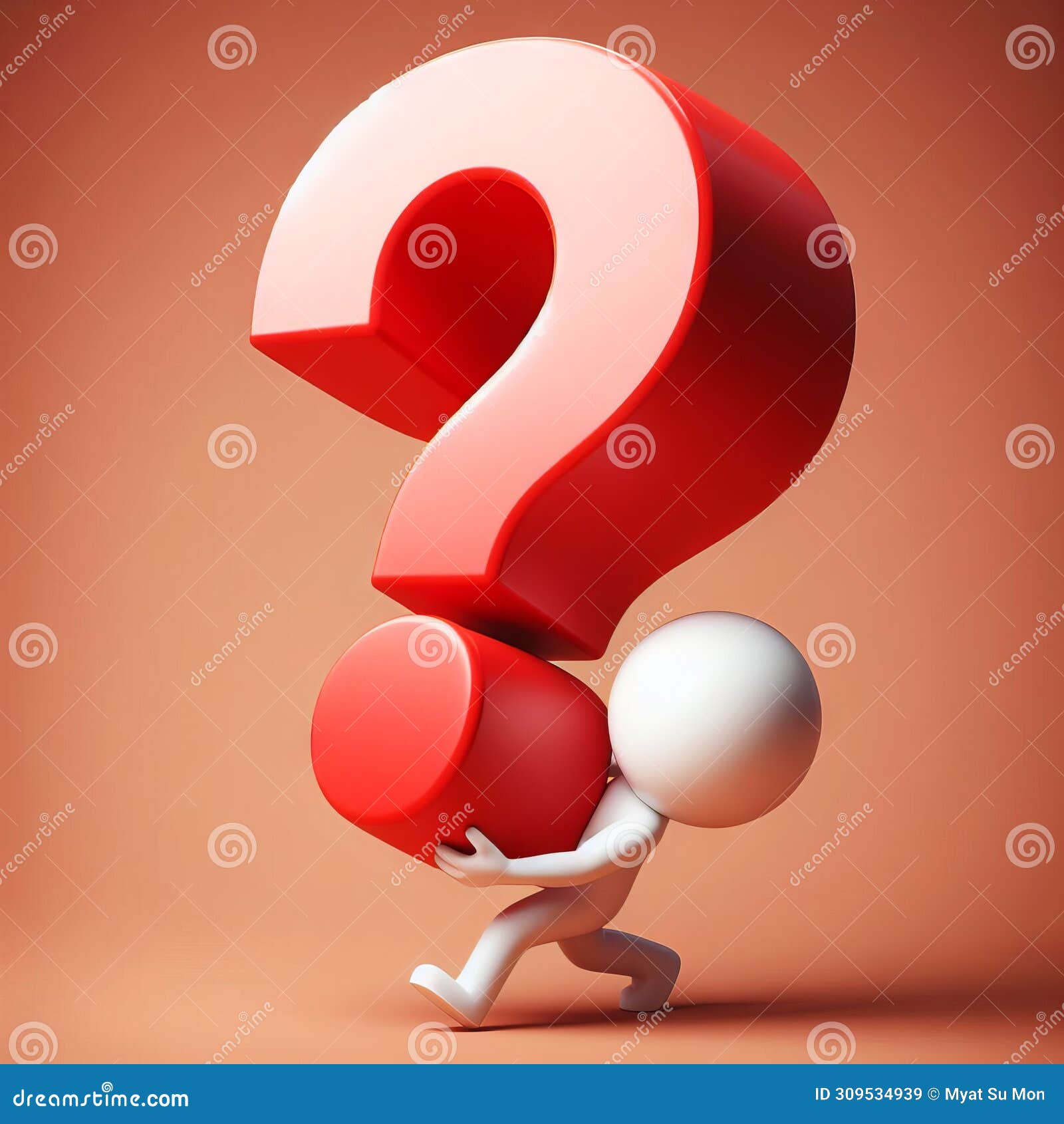 3D Man Thinking Photo with Big Question Mark Stock Illustration ...