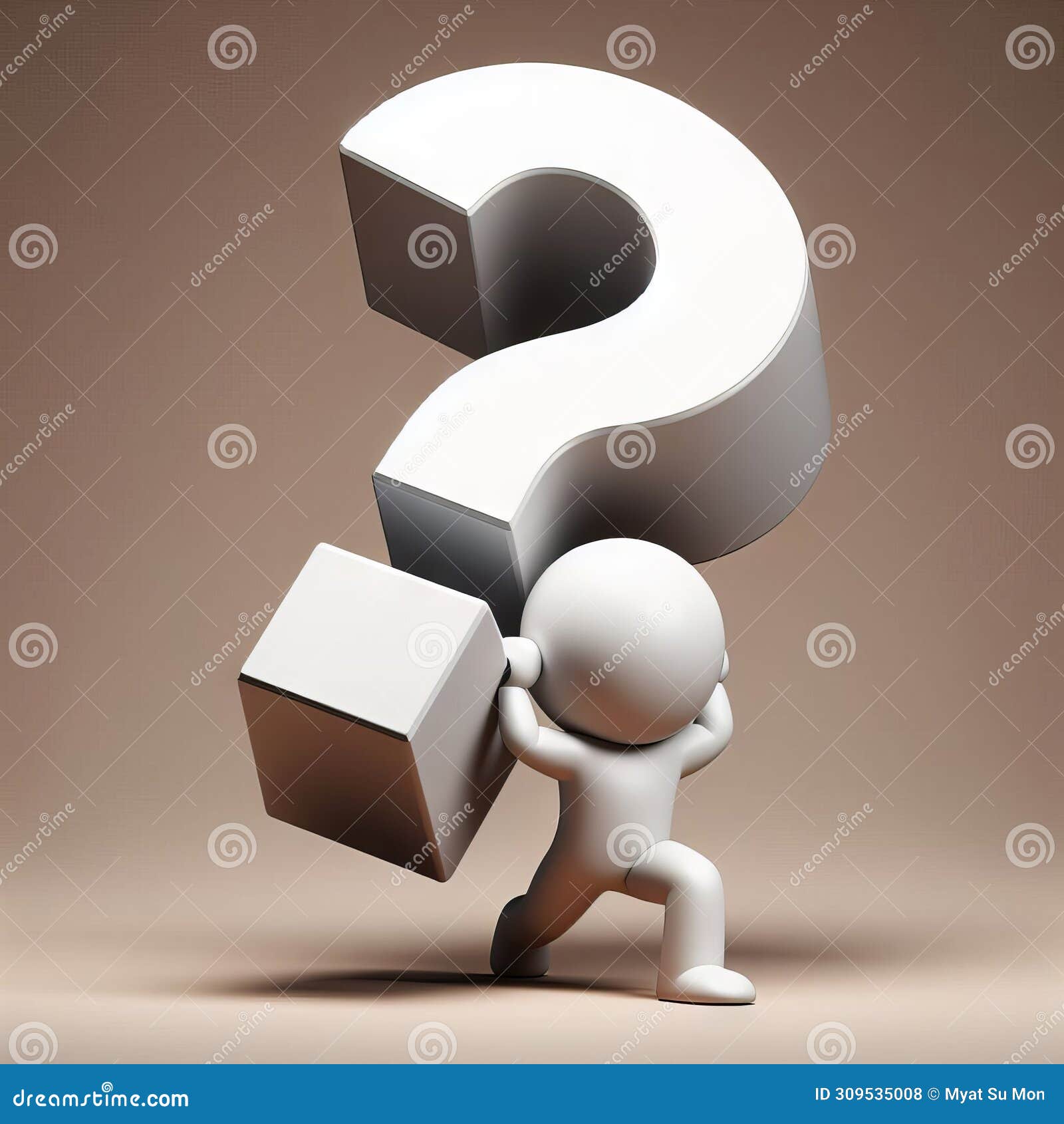 3D Man Carrying Big Question Mark Stock Illustration - Illustration of ...